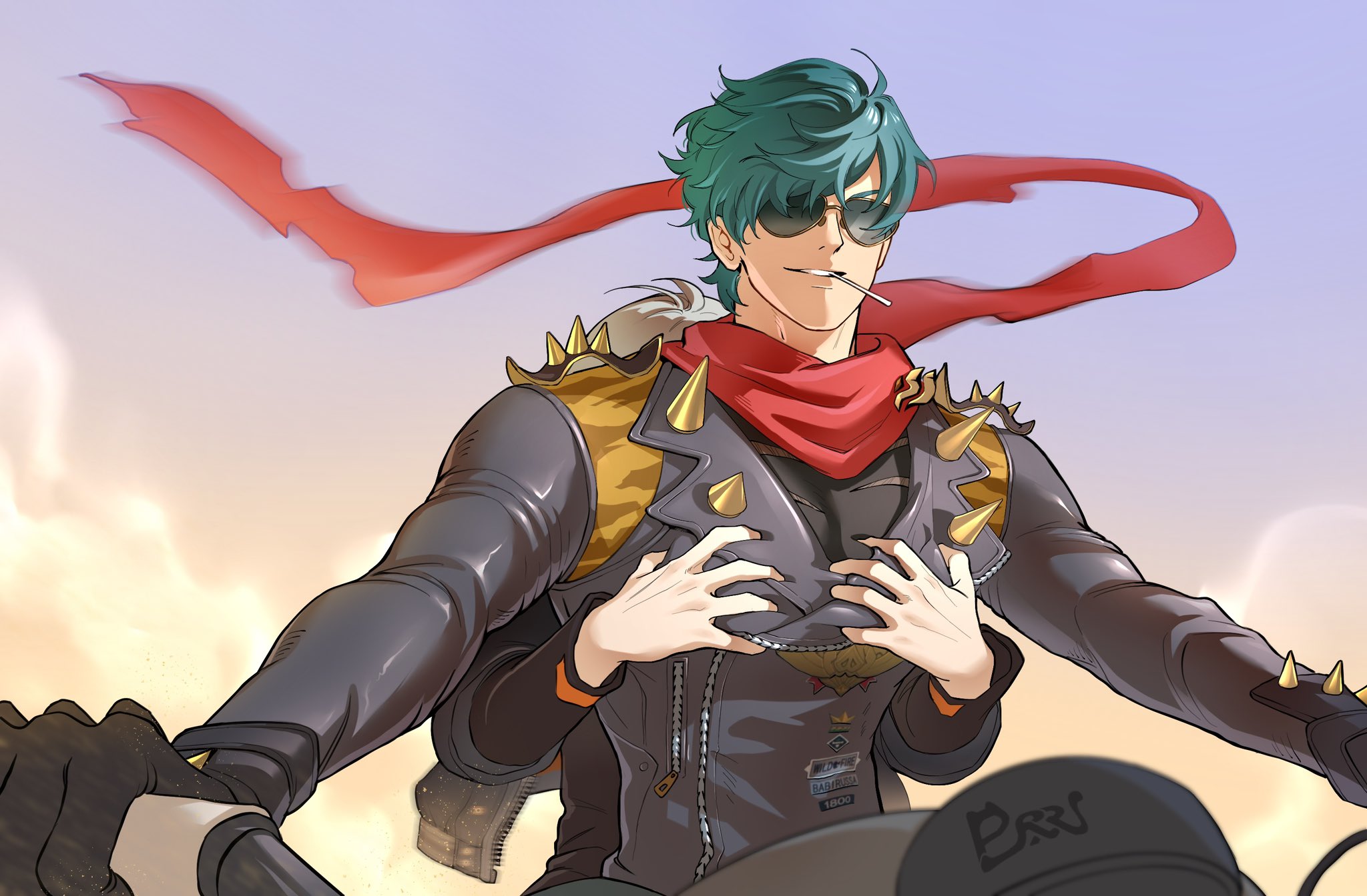 The Big ImageBoard (TBIB) - 2boys biker clothes candy eyewear on head food highres holding hug ...