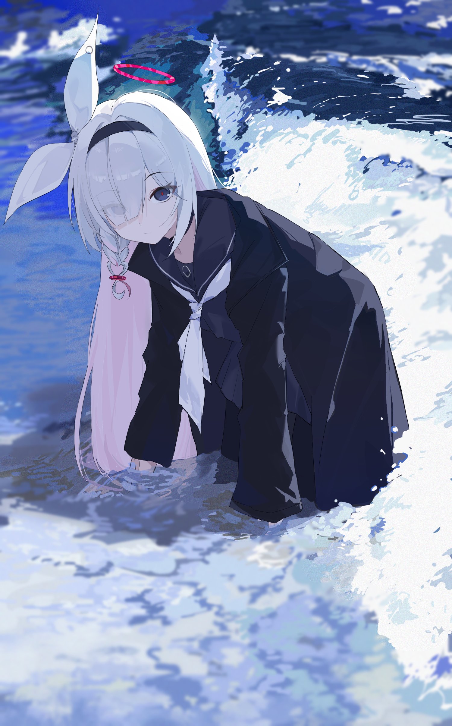 The Big ImageBoard (TBIB) - 1girl absurdres black coat black eyes black hairband black serafuku ...