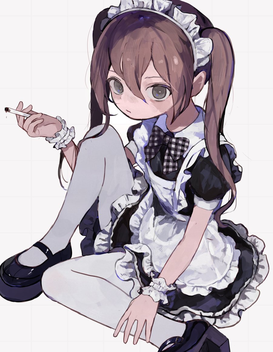 The Big ImageBoard (TBIB) - 1girl apron black dress black footwear bow bowtie brown hair ...