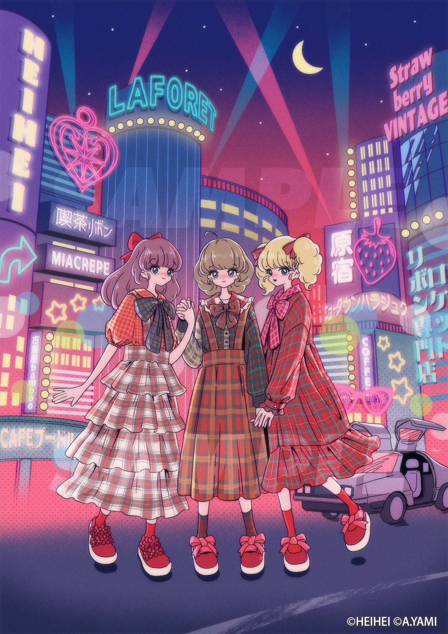 The Big ImageBoard (TBIB) - 3girls ahoge black bow blonde hair bow brown hair butterfly doors ...