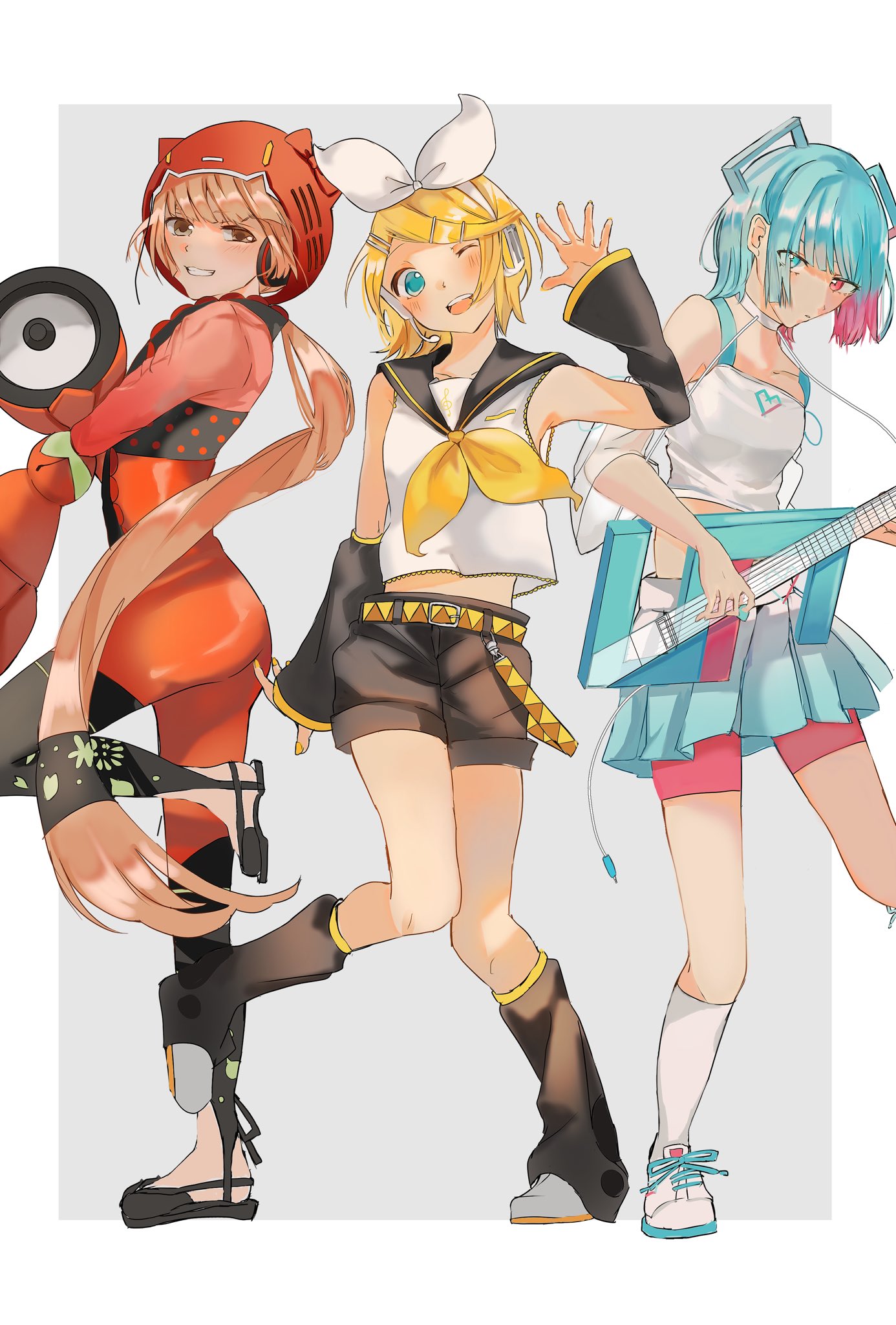 The Big ImageBoard (TBIB) - 3girls aisuu (voisona) animal ears bike shorts under skirt black leg ...