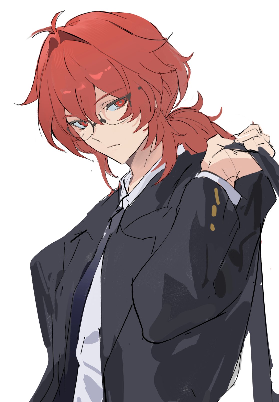 The Big ImageBoard (TBIB) - 1boy arm up bag bespectacled black jacket closed mouth collared ...