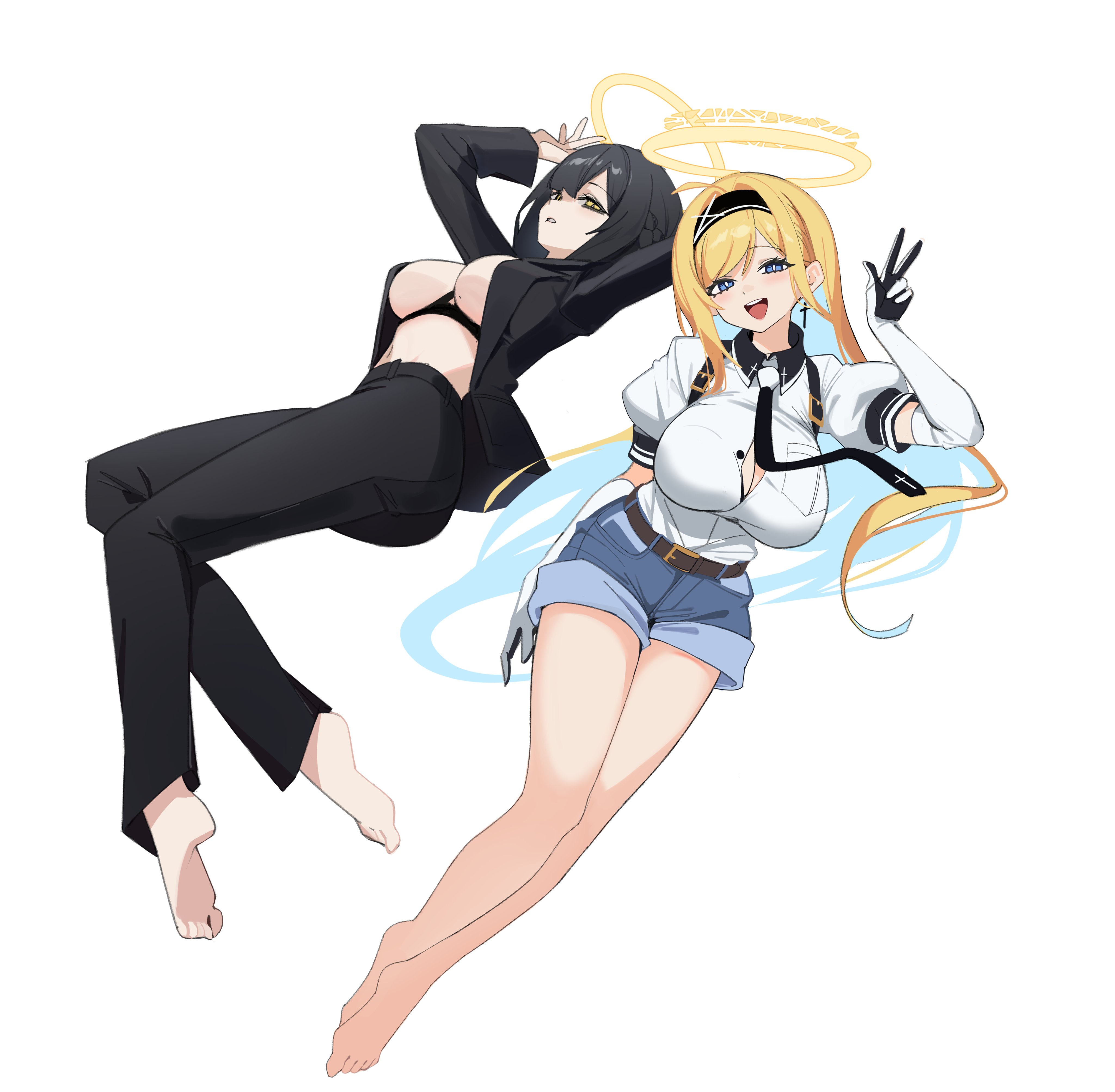 The Big ImageBoard (TBIB) - 2girls :d absurdres ahoge auriel (behalter) barefoot belt black ...