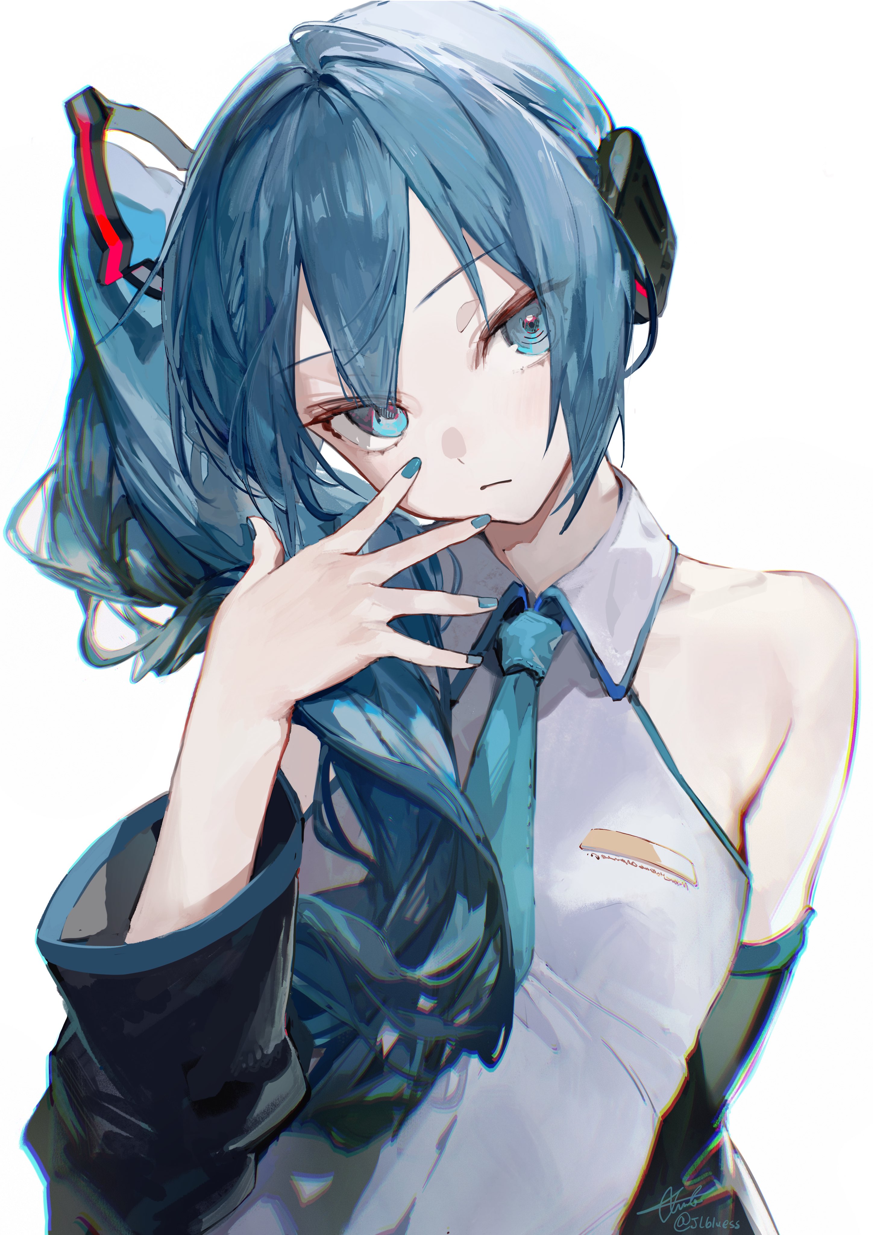 The Big ImageBoard (TBIB) - 1girl absurdres aqua eyes aqua hair aqua nails aqua necktie bare ...