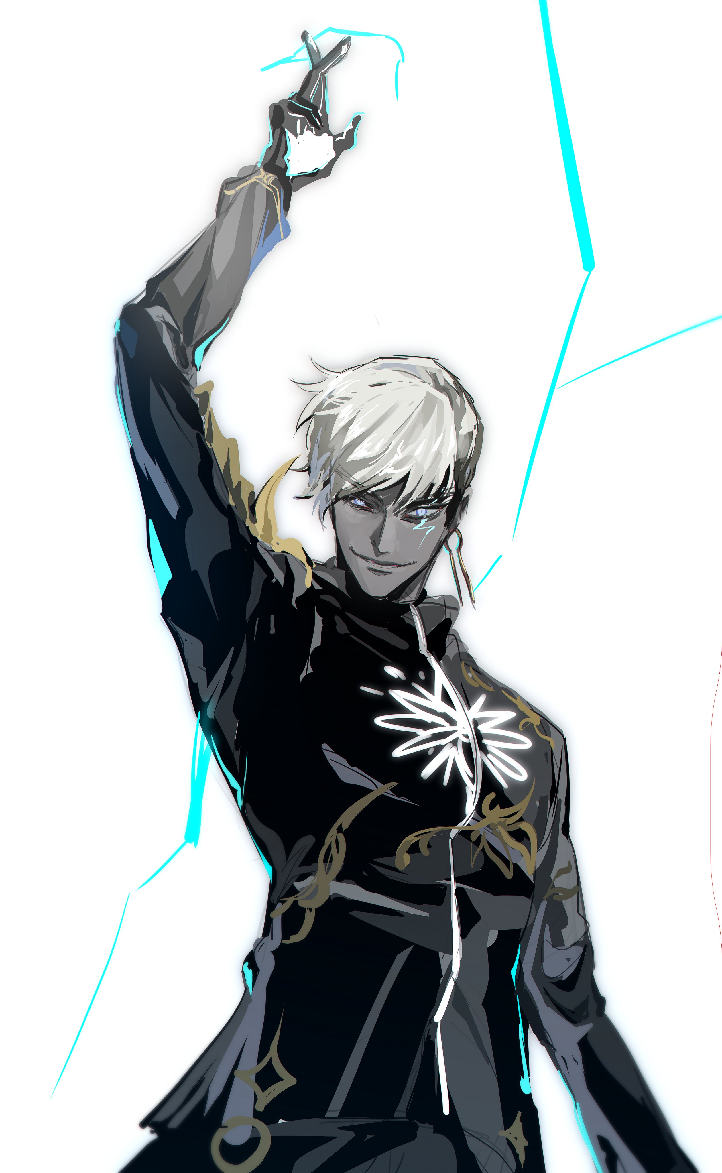 The Big ImageBoard (TBIB) - 1boy absurdres arm up black shirt blue eyes ...