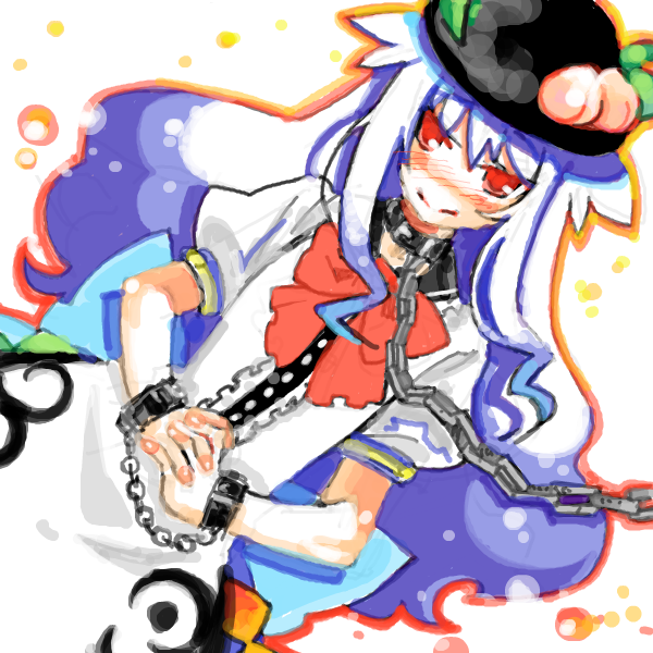 The Big Imageboard Tbib Bdsm Blue Hair Blush Chain Collar Cuffs