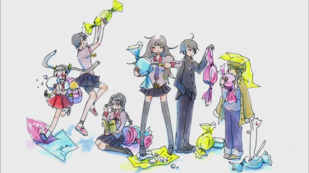 The Big ImageBoard (TBIB) - 1boy 5girls ahoge araragi koyomi backpack ...