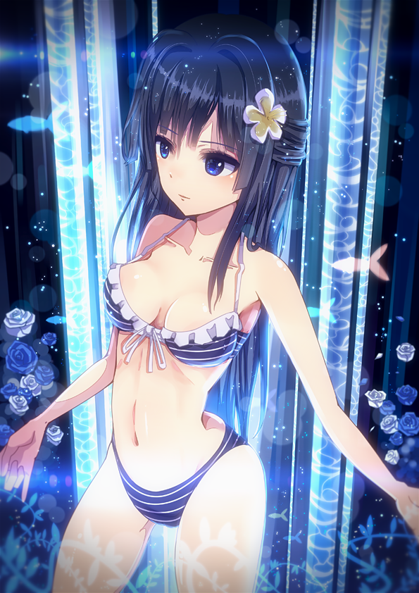 The Big ImageBoard (TBIB) - 1girl bad id bad pixiv id bikini black hair blue eyes blue flower ...