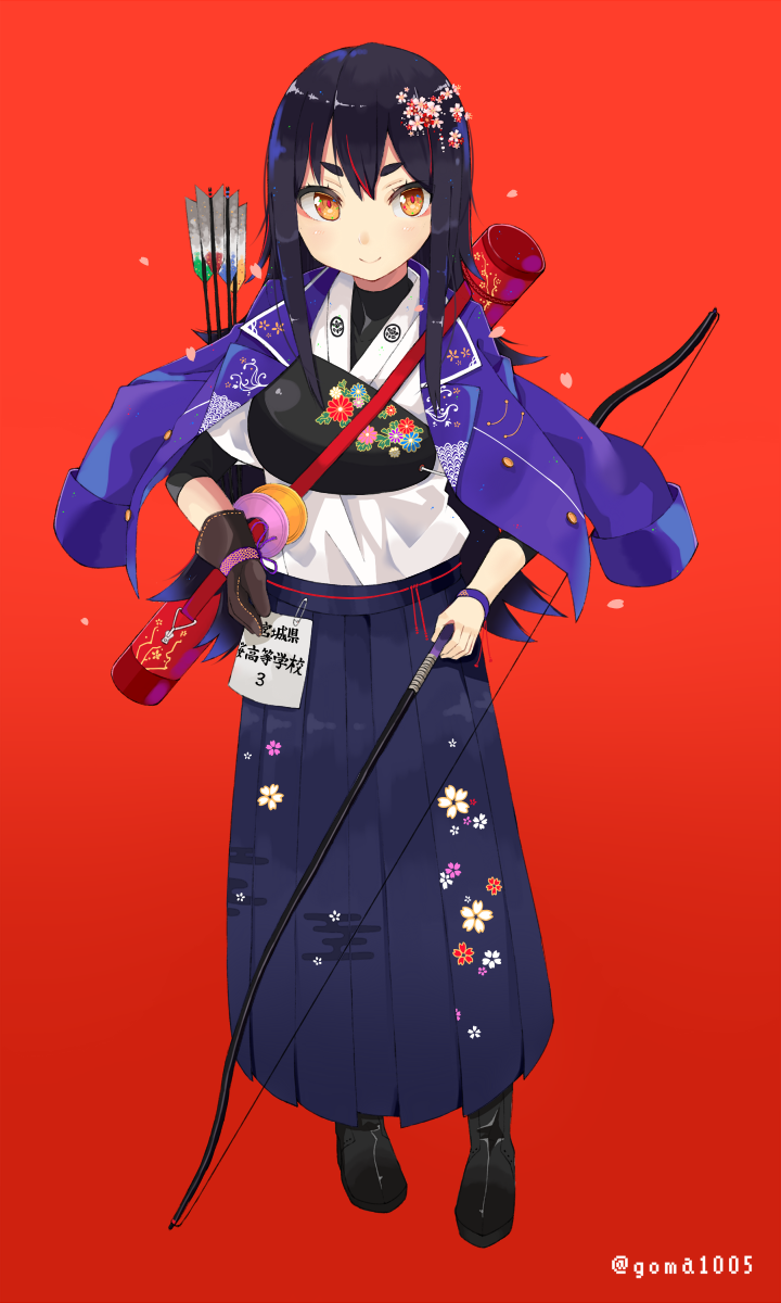 The Big ImageBoard (TBIB) - arrow black hair bow (weapon) egasumi gomashi (goma) highres ...