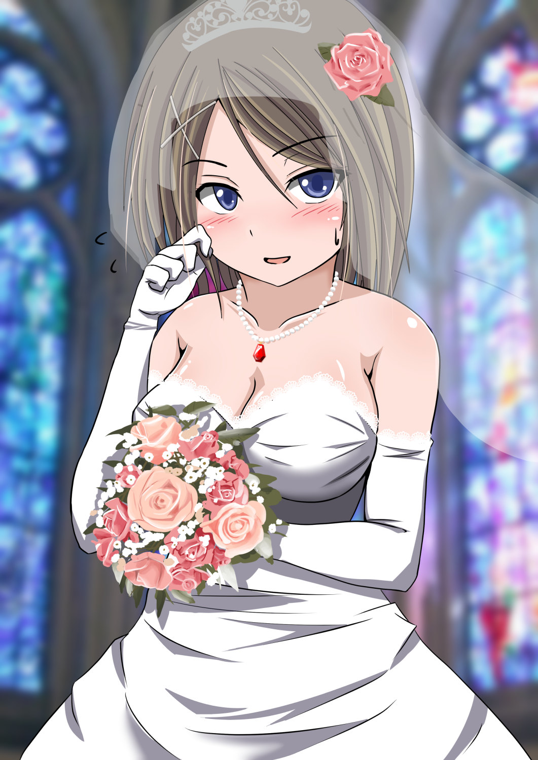 The Big ImageBoard (TBIB) - bare shoulders blue eyes breasts bridal veil brown hair cleavage ...