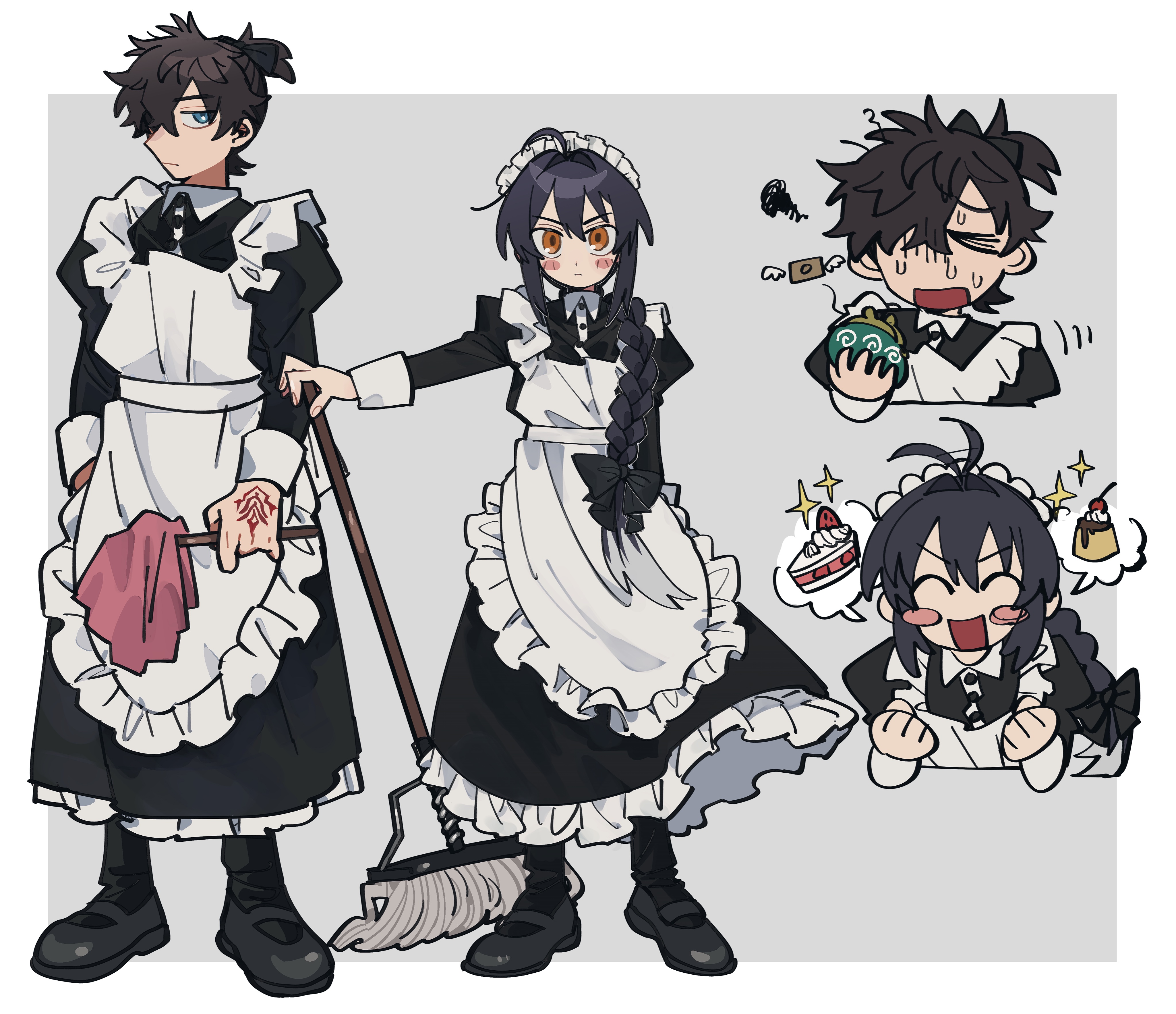 The Big ImageBoard (TBIB) - absurdres ahoge ahoge wag alternate costume apron black dress black ...