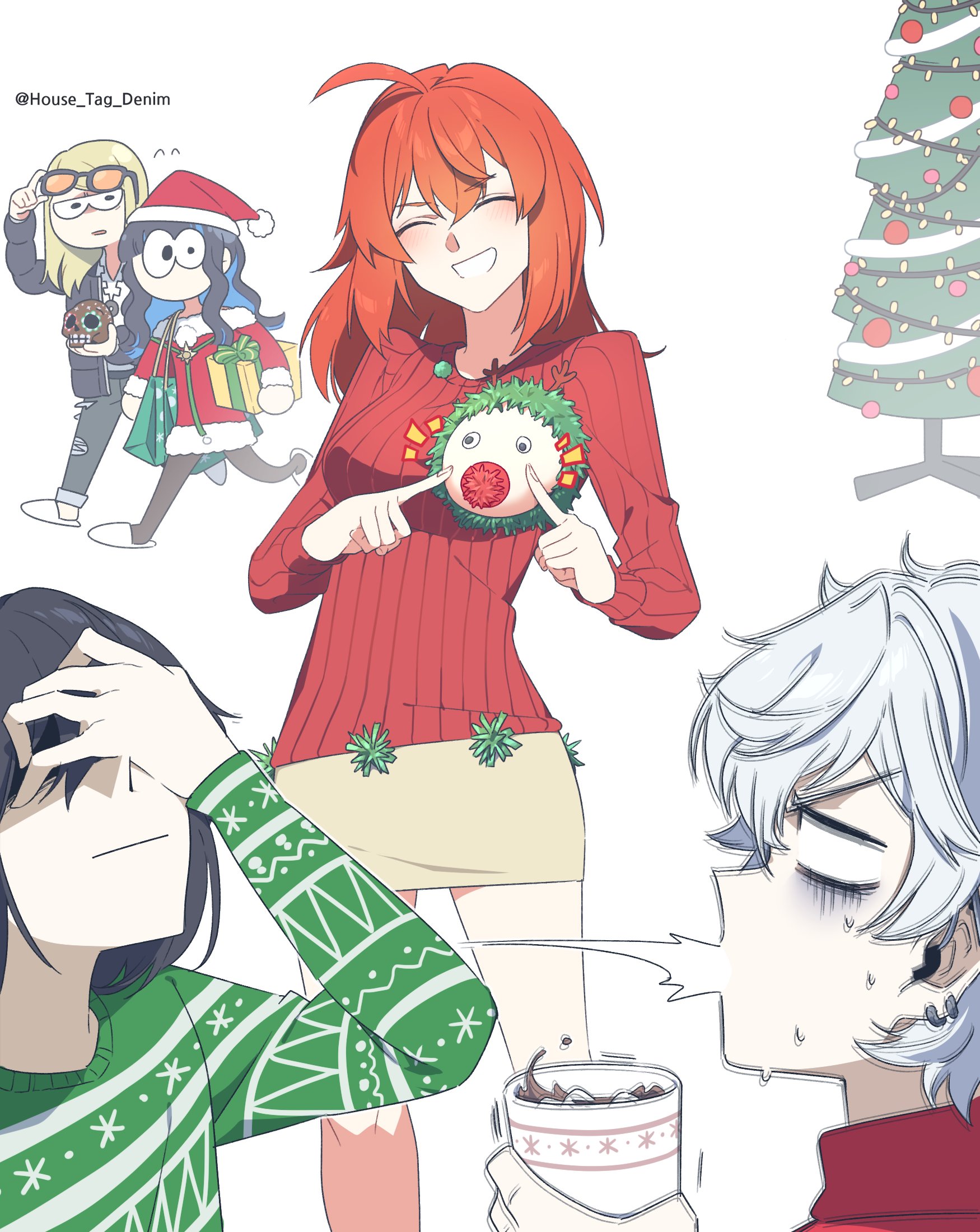 The Big ImageBoard (TBIB) - 2girls 3boys ahoge black hair blonde hair ...