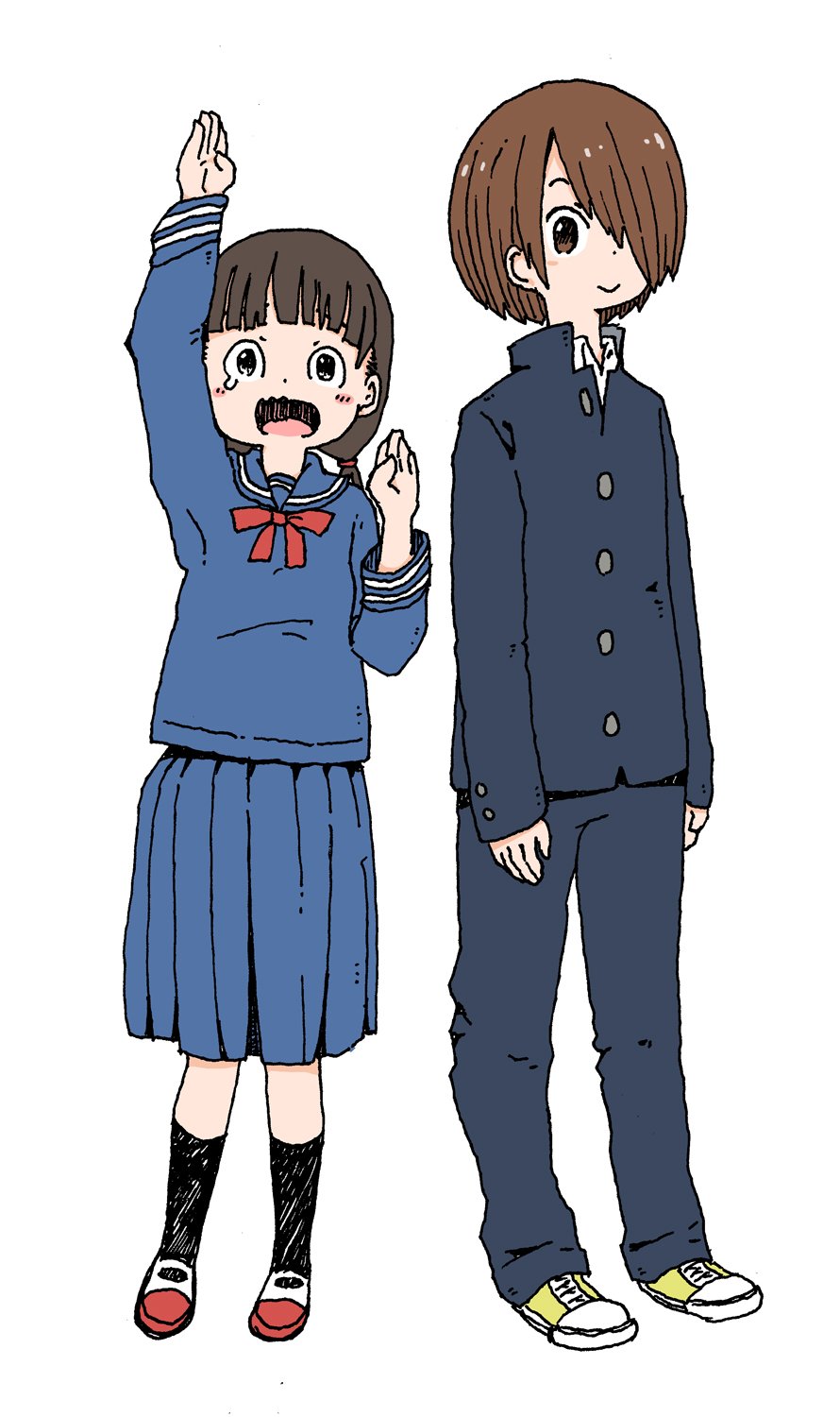 The Big ImageBoard (TBIB) - 1boy 1girl arm up black socks blue jacket ...