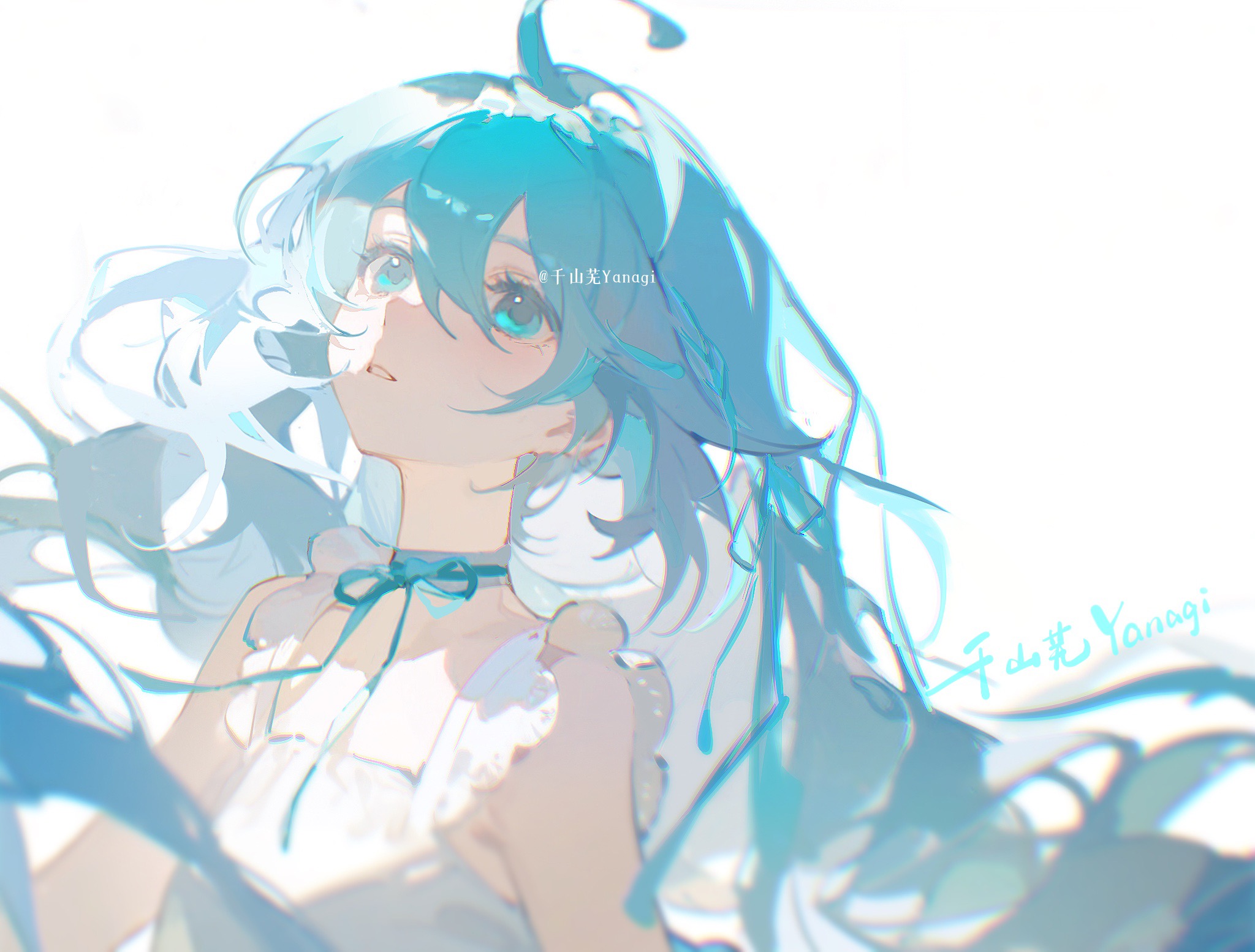 The Big ImageBoard (TBIB) - 1girl ahoge artist name blue eyes blue hair blue ribbon blurry ...