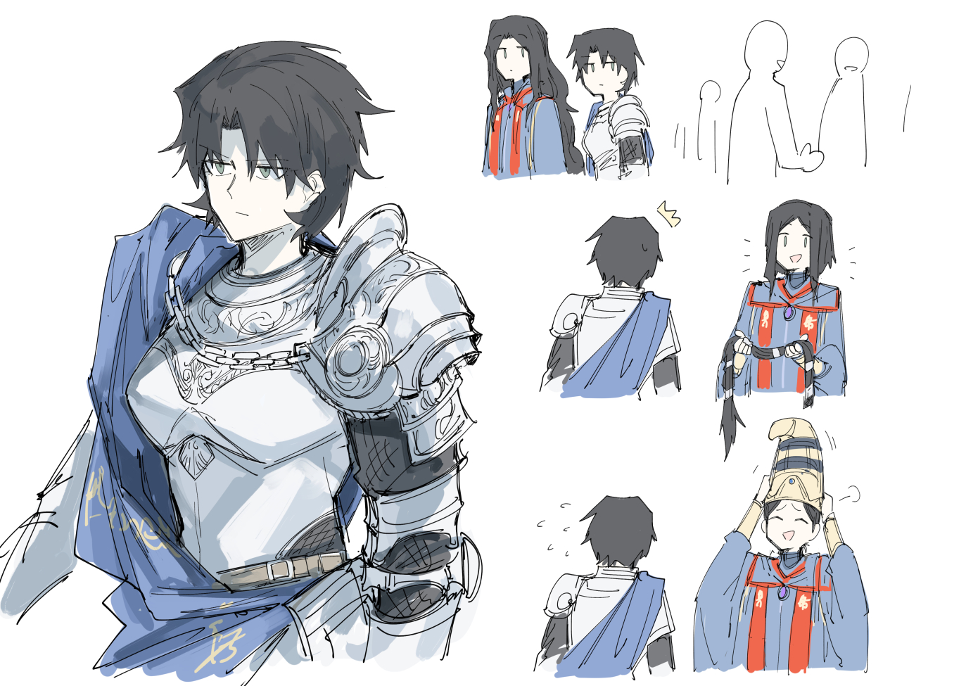 The Big ImageBoard (TBIB) - 2girls armor black hair blue sash braid ...