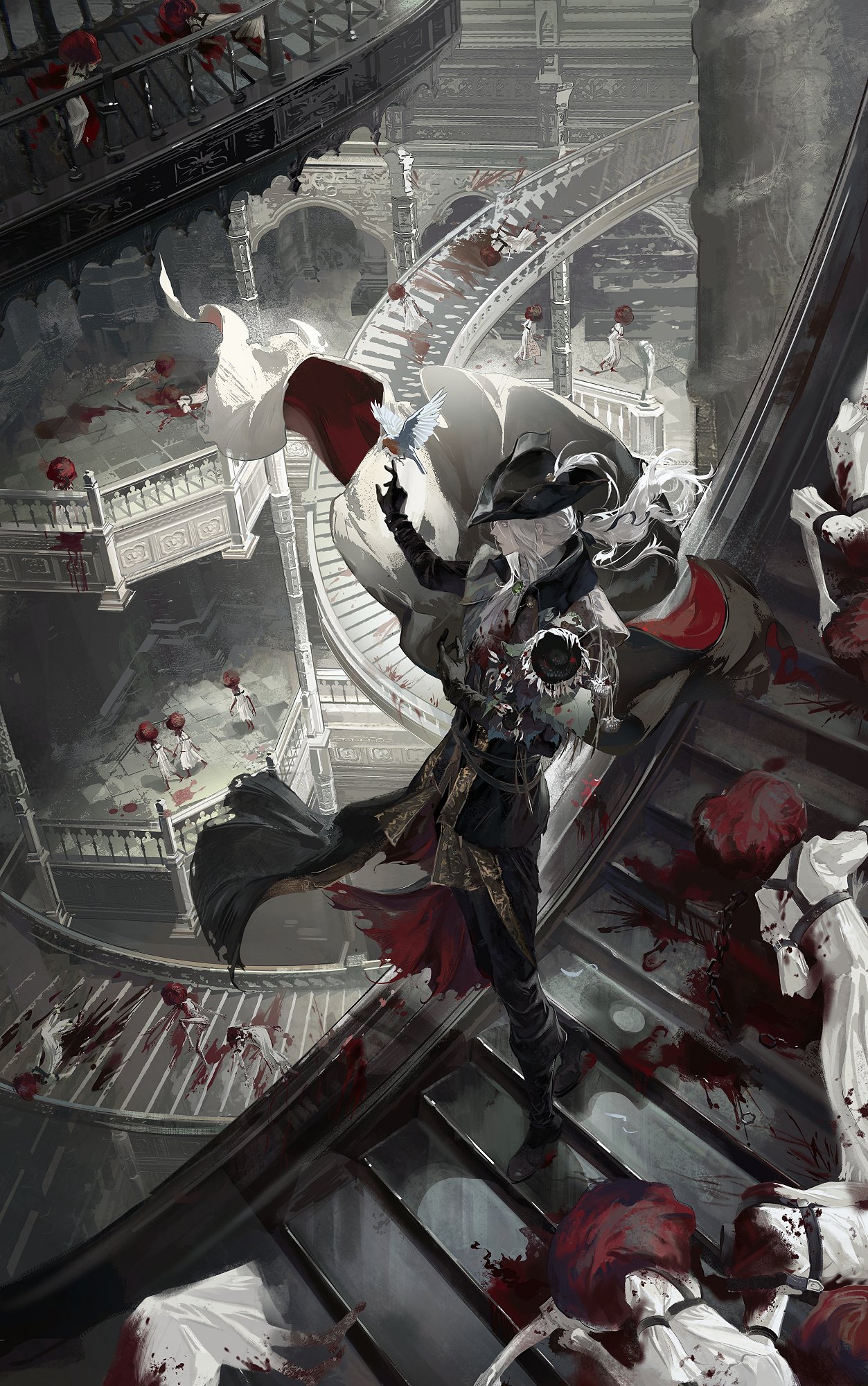 The Big ImageBoard (TBIB) - 1girl ascot bird black cape blood blood on clothes blood stain ...