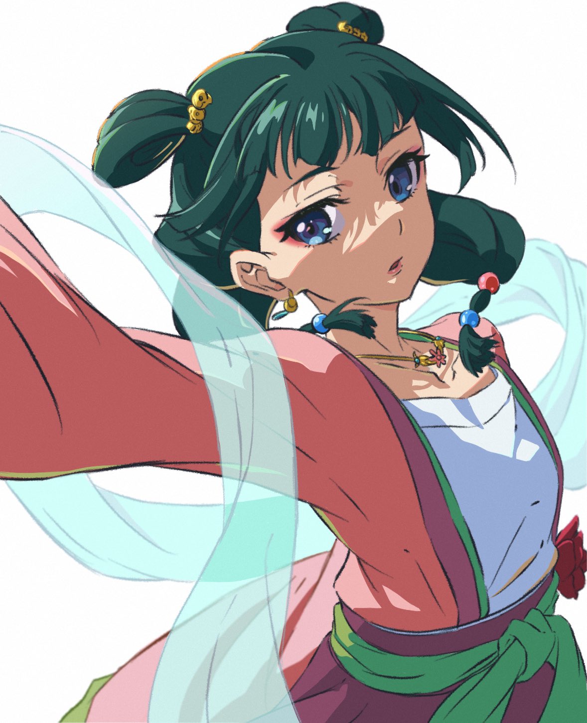 The Big ImageBoard (TBIB) - 1girl arm up beads blue eyes chinese clothes eyeliner flat chest ...