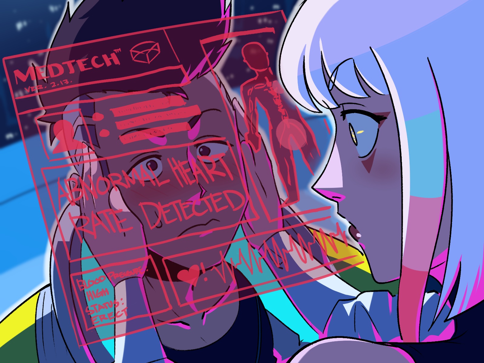 The Big ImageBoard (TBIB) - 1boy 1girl blush brown hair coat cyberpunk ...