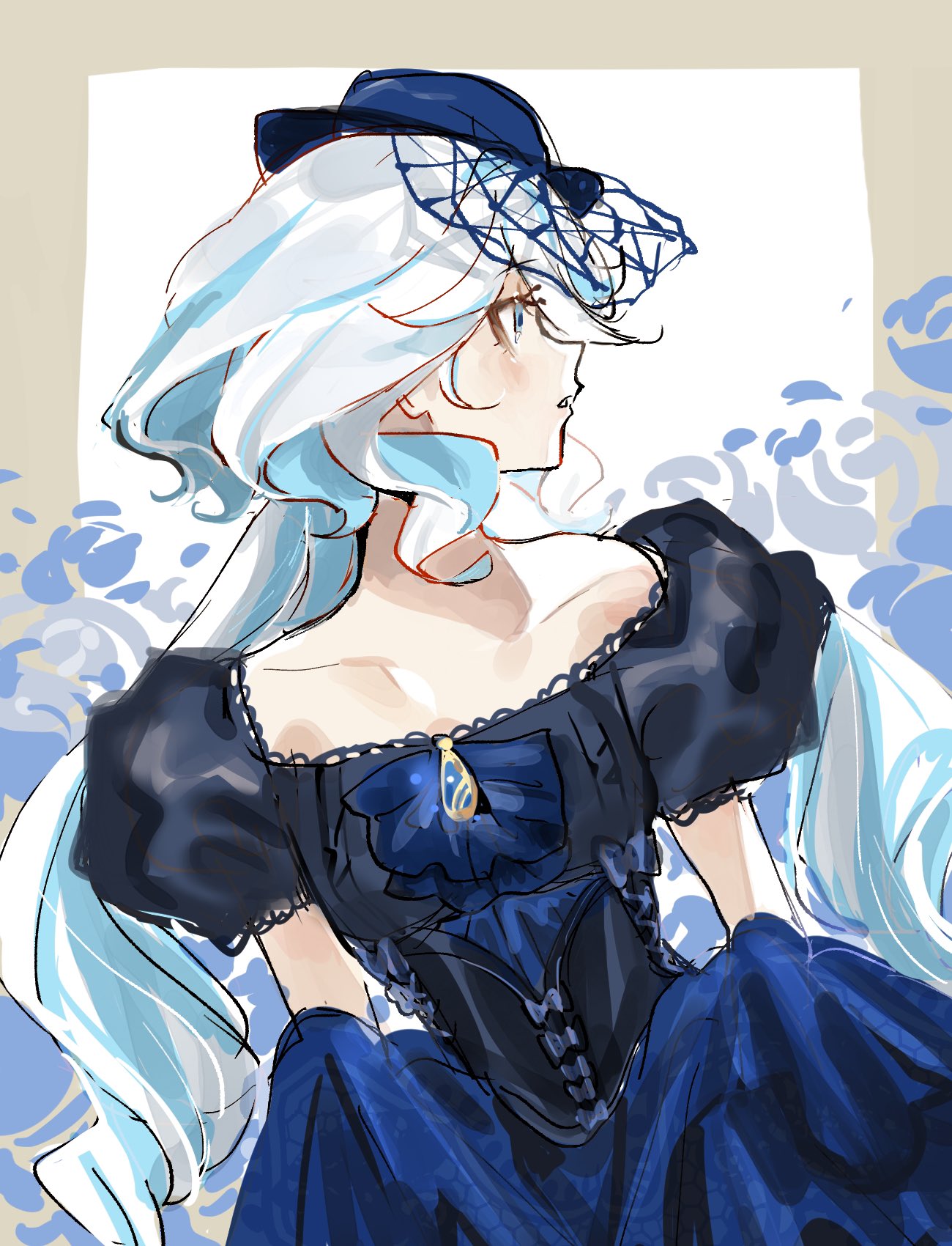 The Big ImageBoard (TBIB) - 1girl alternate costume bare shoulders blue dress blue hair blue hat ...