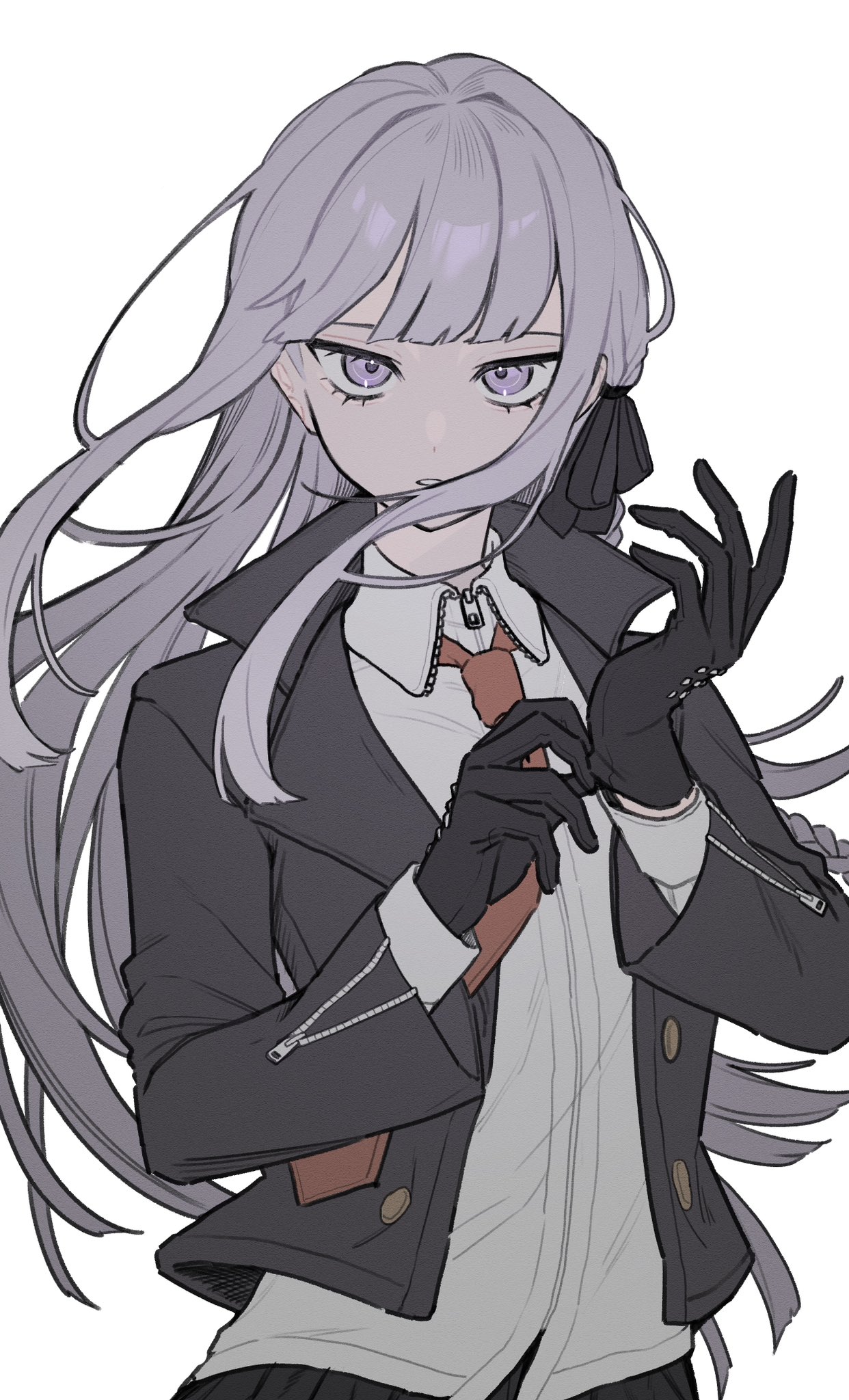 The Big ImageBoard (TBIB) - 1girl adjusting clothes adjusting gloves arms up black gloves black ...