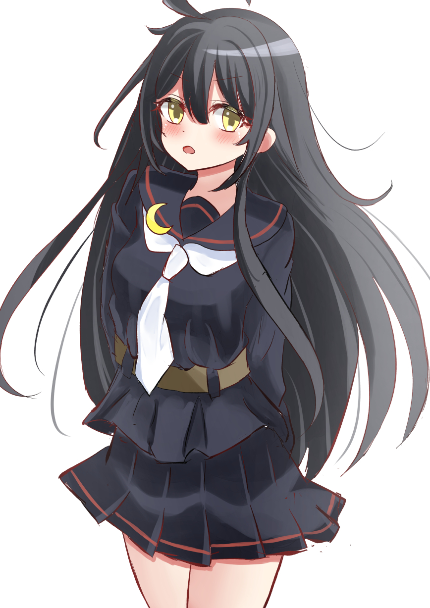 The Big ImageBoard (TBIB) - 1girl ahoge arms behind back belt black hair black sailor collar ...