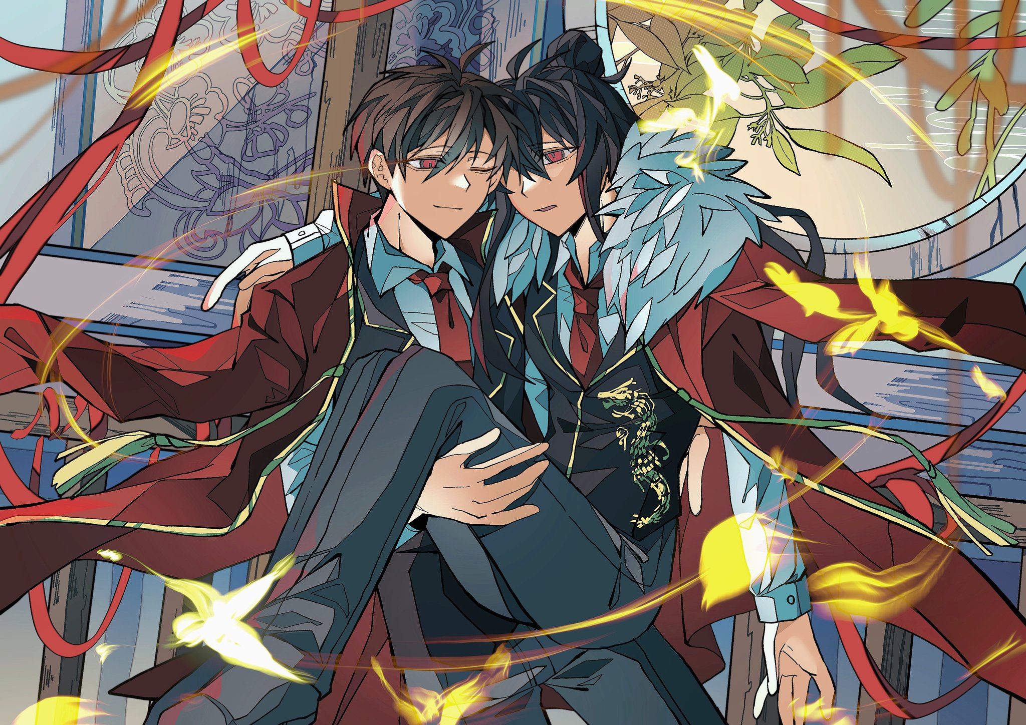 The Big ImageBoard (TBIB) - 1boy 1girl architecture black footwear black hair black vest brown ...