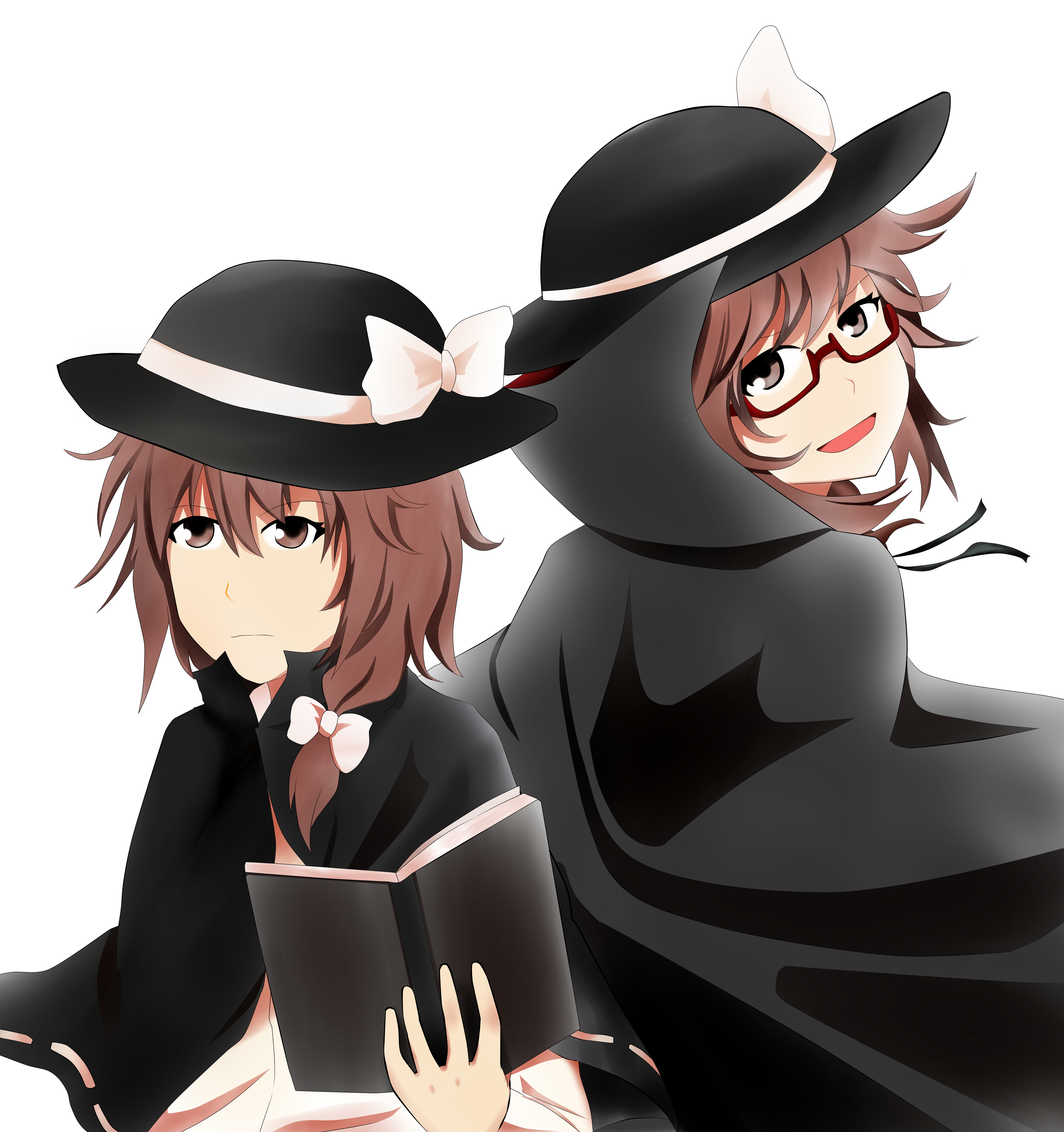 The Big ImageBoard (TBIB) - 2girls absurdres black cape black capelet black headwear bow brown ...