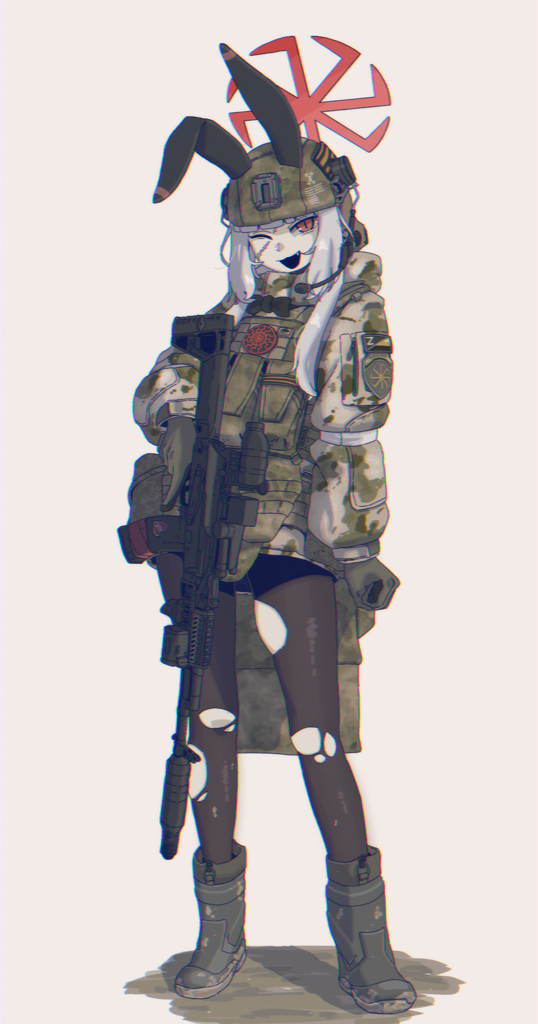 The Big ImageBoard (TBIB) - 1girl :d ak-200 animal ears assault rifle b1-517 black sun blue ...