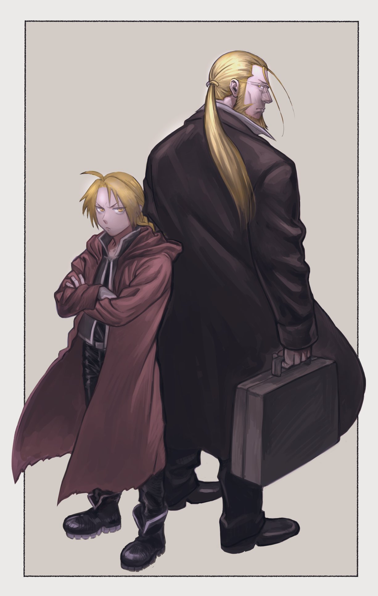 The Big ImageBoard (TBIB) - 2boys ahoge back-to-back beard black boots ...