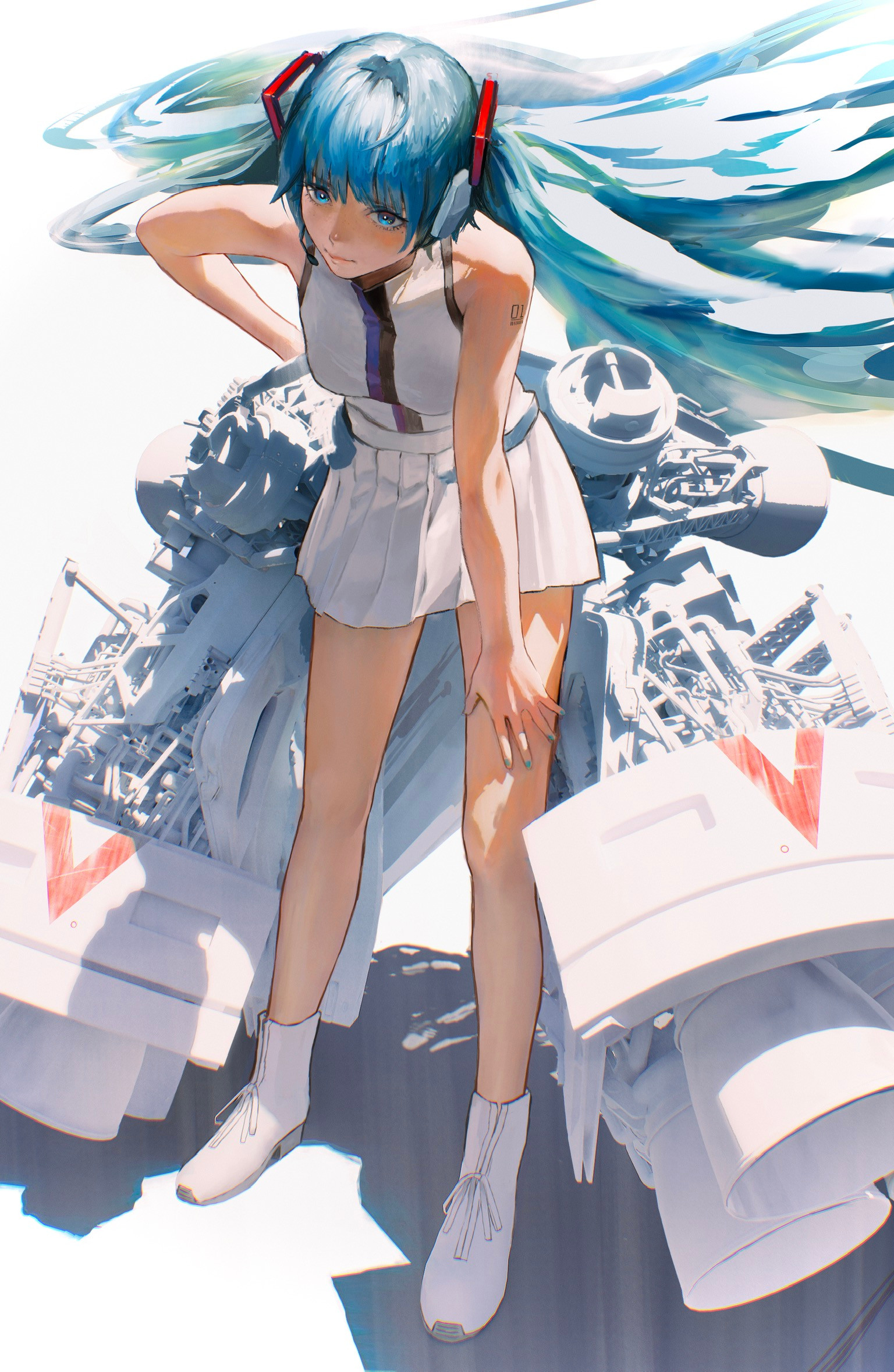 The Big ImageBoard (TBIB) - 1girl alternate costume aqua eyes aqua hair arm tattoo backlighting ...