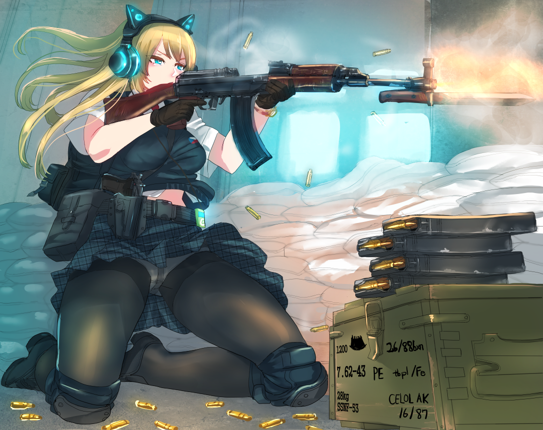 The Big ImageBoard (TBIB) - 1girl animal ear headphones animal ears assault rifle axent wear ...