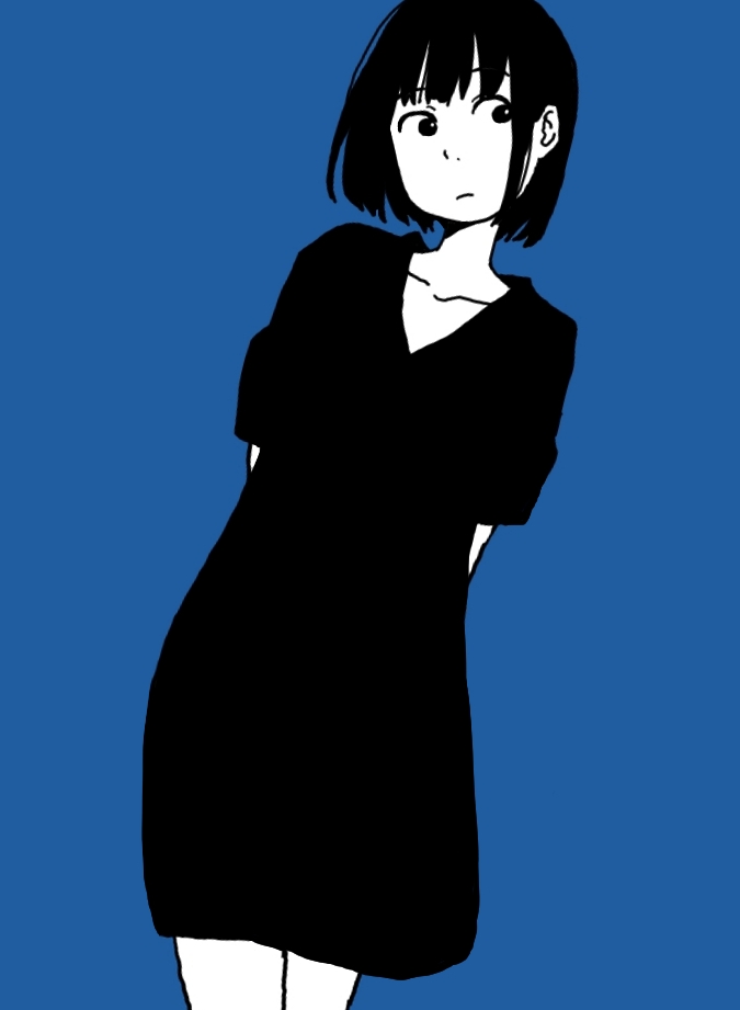 The Big ImageBoard (TBIB) - 1girl arms behind back bangs black dress black eyes black hair blue ...
