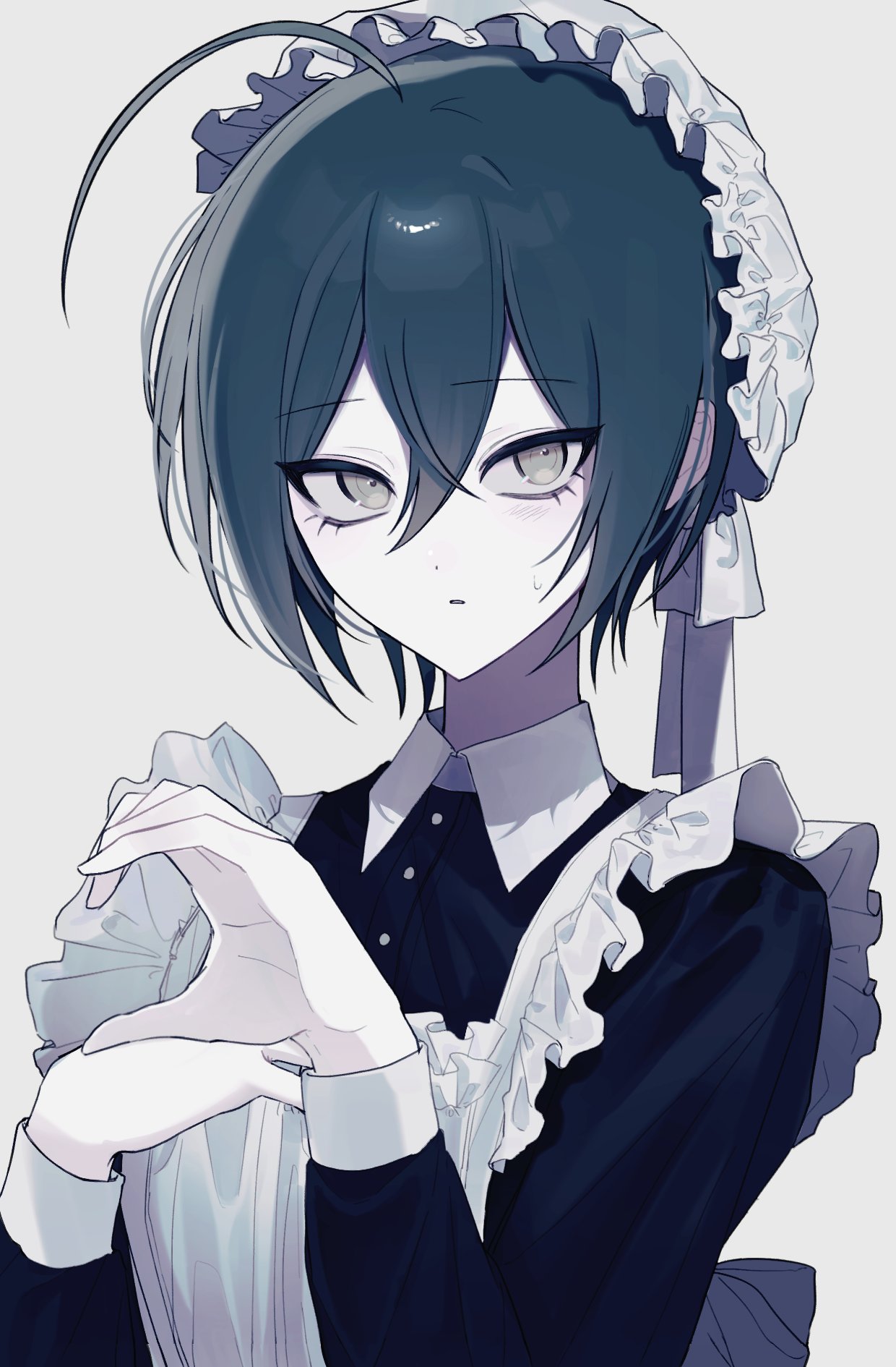 The Big ImageBoard (TBIB) - 1boy ahoge alternate costume apron black ...