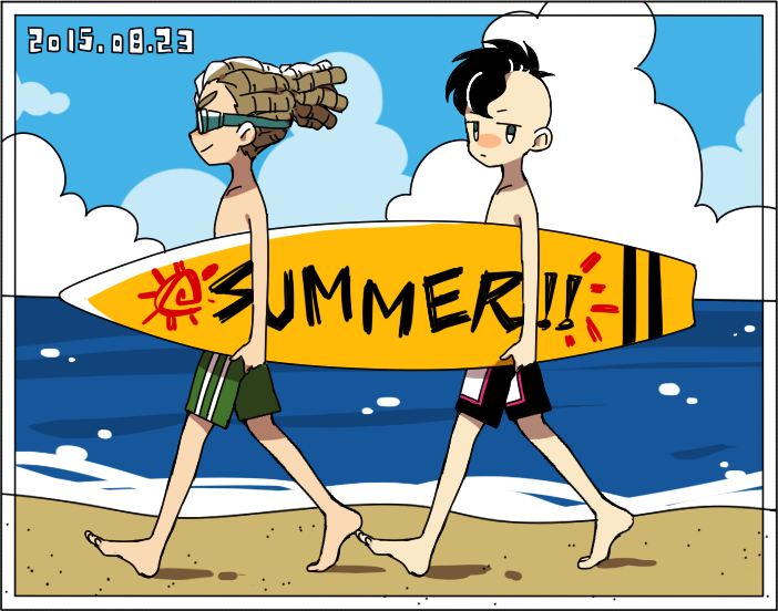 The Big ImageBoard (TBIB) - 2boys beach black hair blue sky border ...