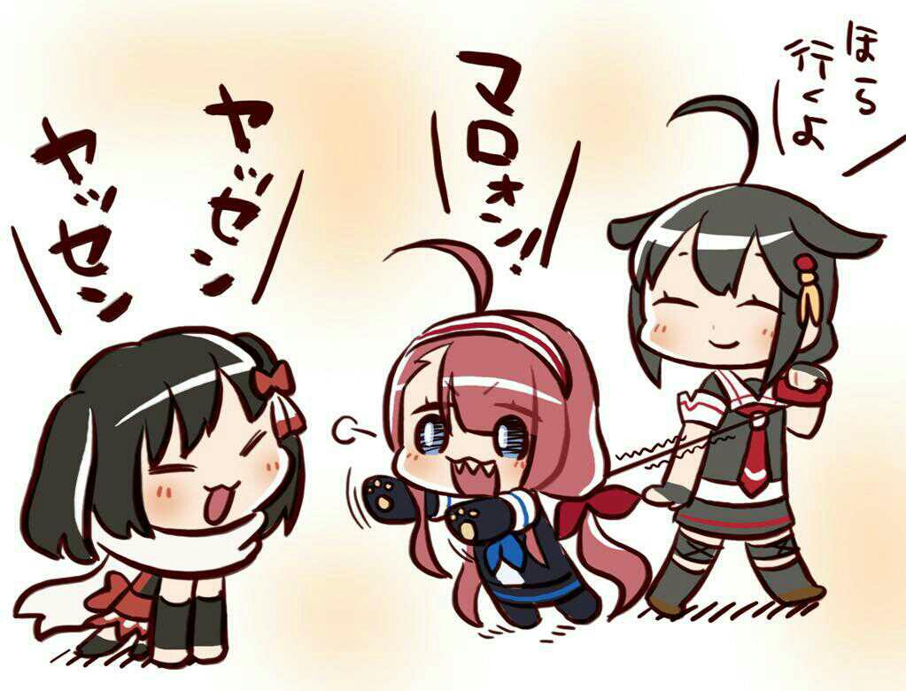 The Big ImageBoard (TBIB) - 3girls ^ ^ ahoge animal hands black hair ...