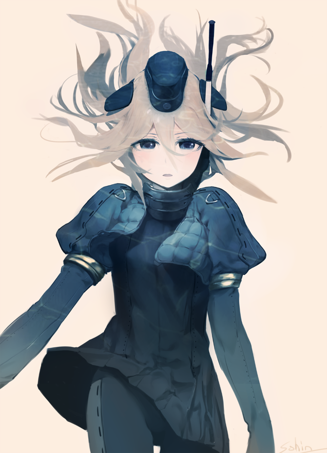 The Big Imageboard Tbib 1girl Beige Background Blonde Hair Blue