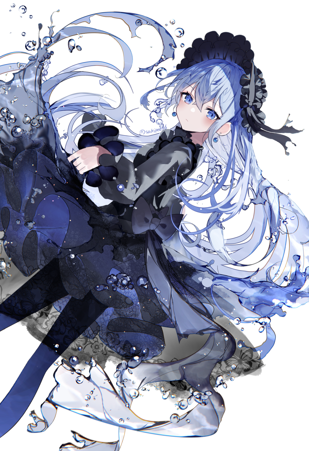 The Big ImageBoard (TBIB) - 1girl black dress black headwear blue eyes blue hair blue pantyhose ...