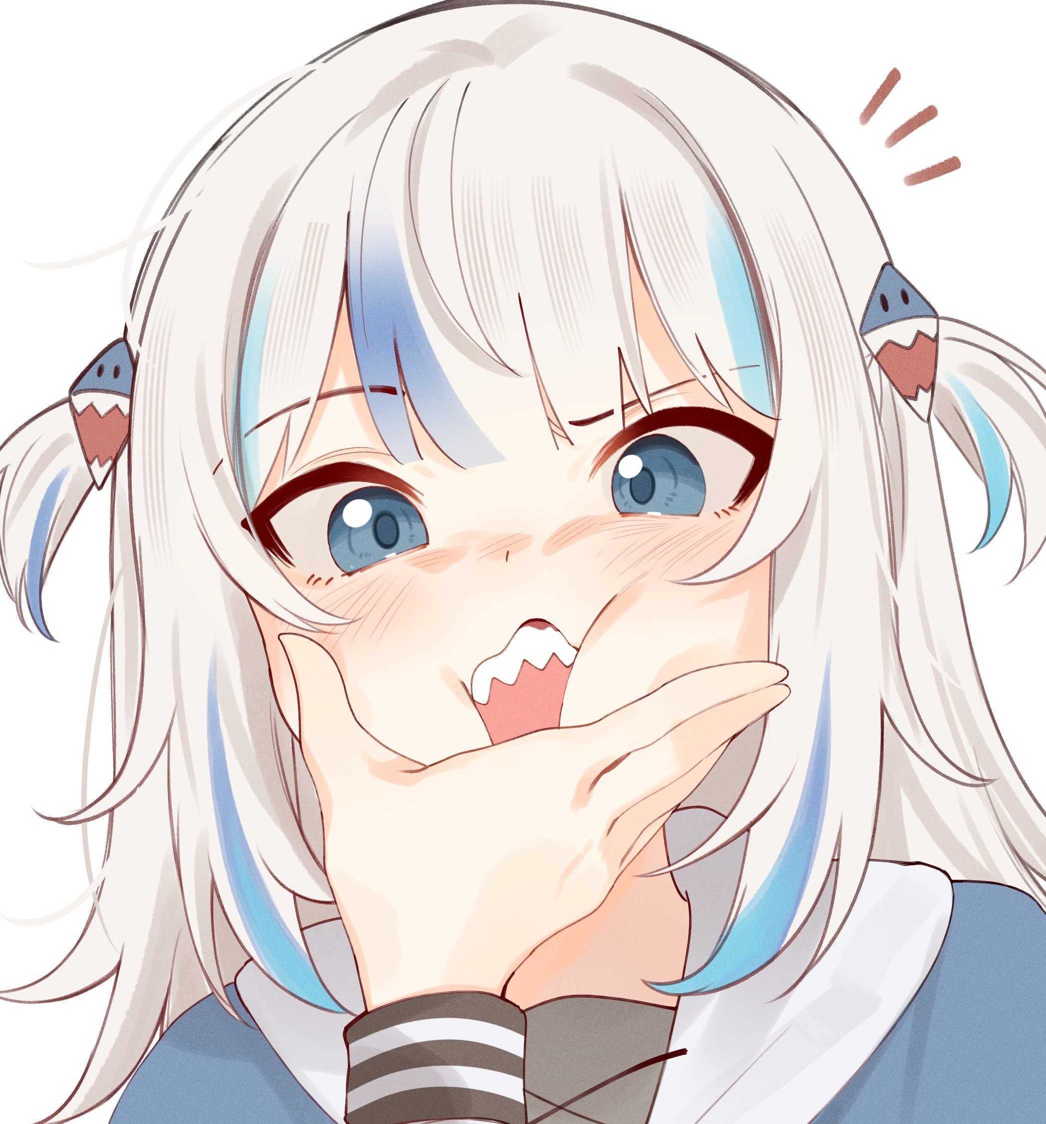 The Big ImageBoard (TBIB) - 1girl 1other blue eyes blue hair blue hoodie blush cheek squash ...