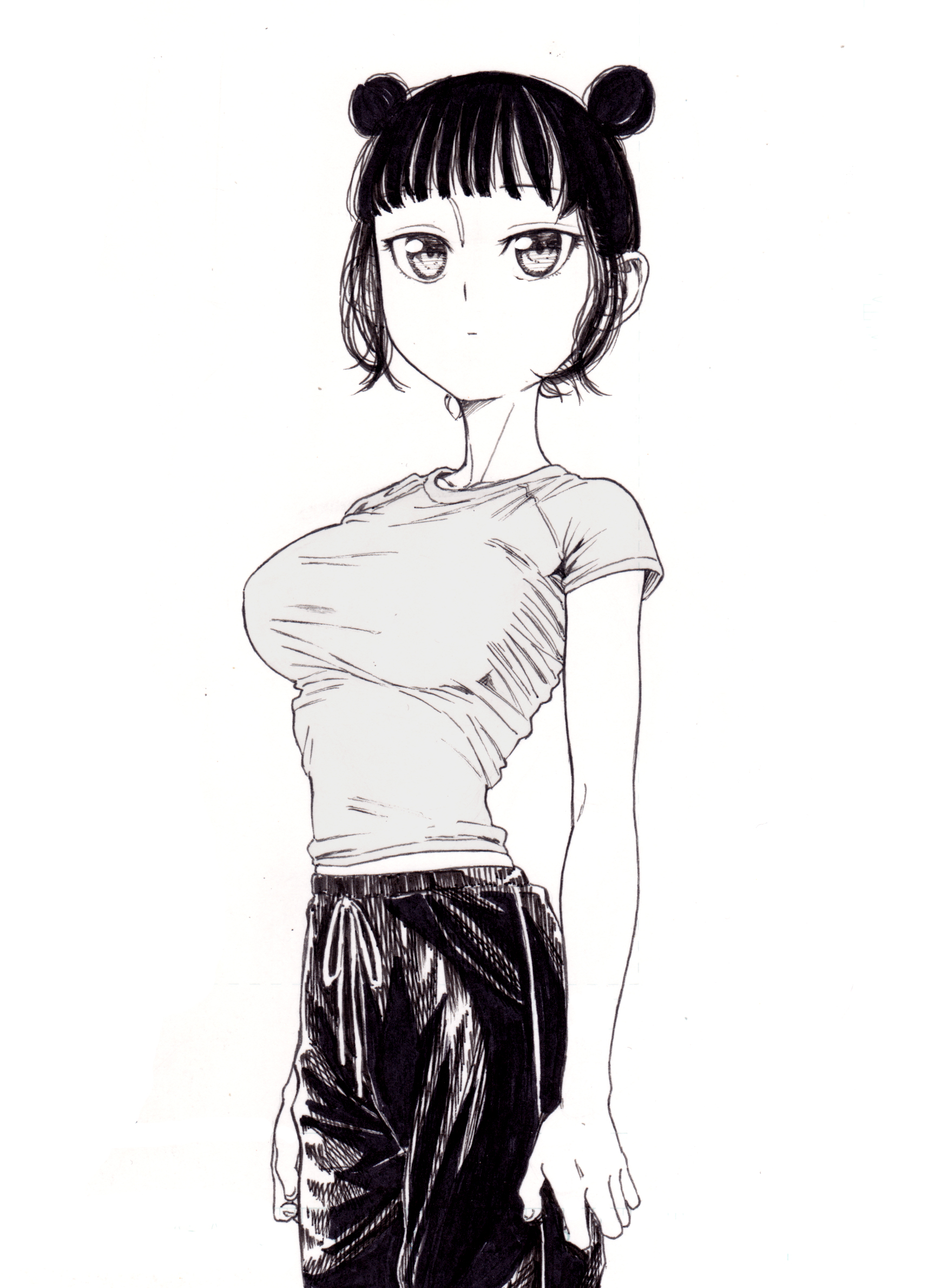 The Big ImageBoard (TBIB) - 1girl bad id bad pixiv id black hair black pants breasts dende ...