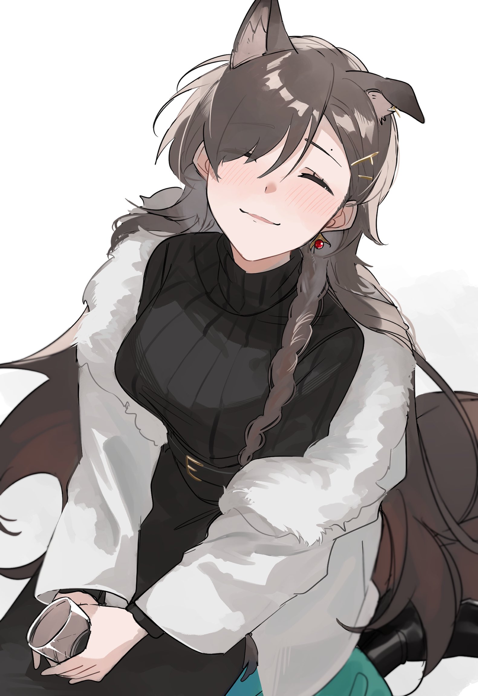 The Big ImageBoard (TBIB) - 1girl animal ears arknights belt black sweater drink extra ears ...