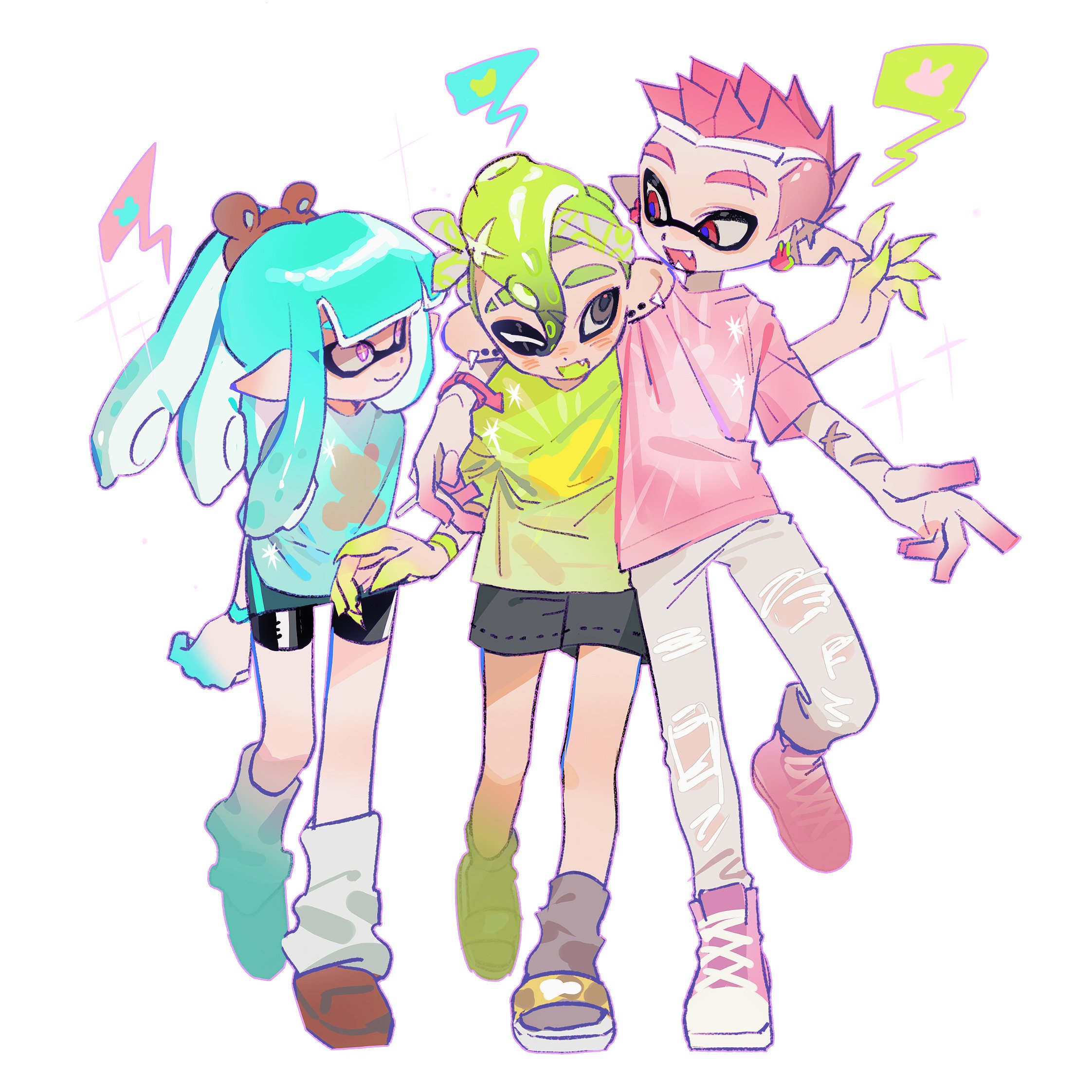 The Big ImageBoard (TBIB) - 1girl 2boys aqua hair aqua shirt arm around ...