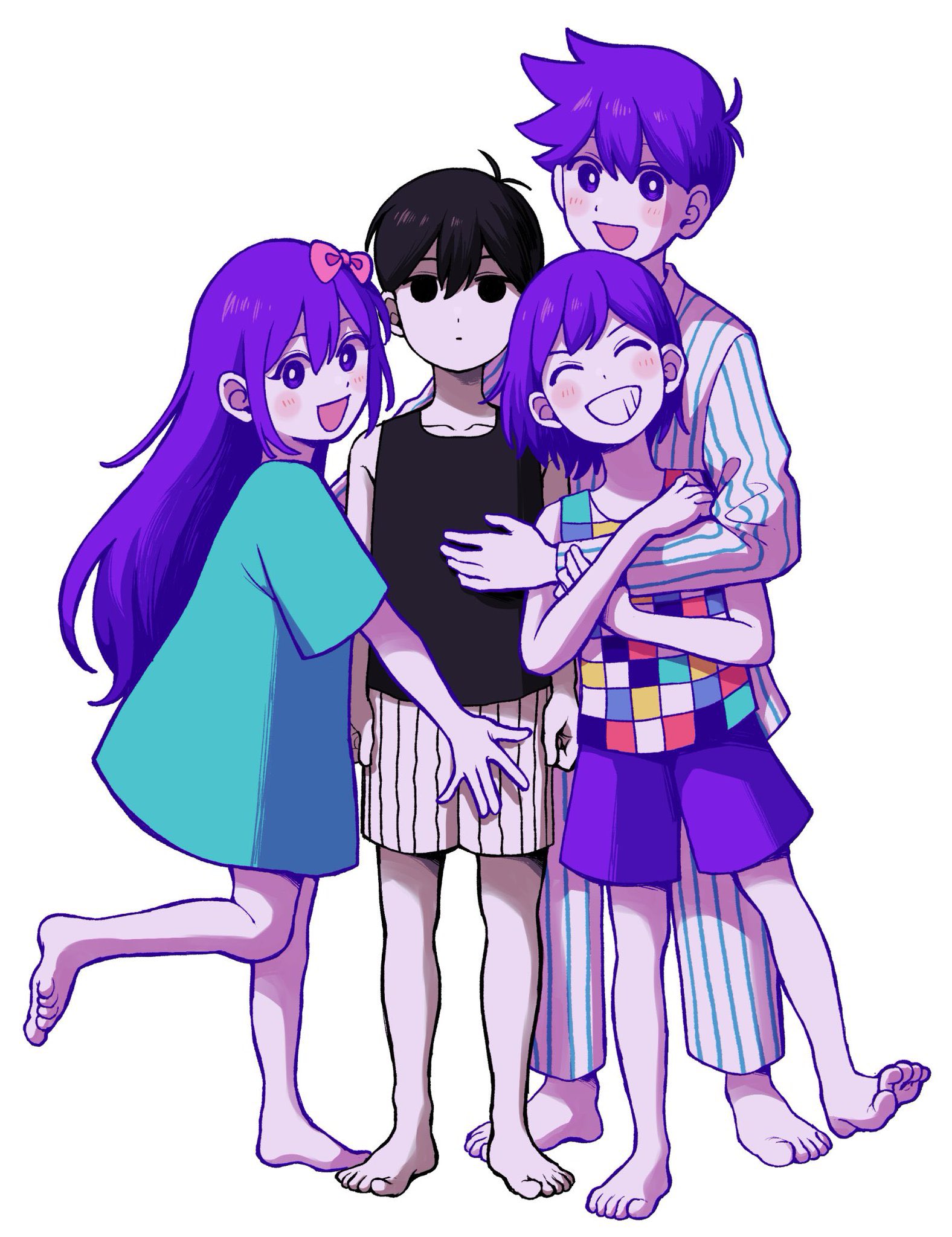 The Big ImageBoard (TBIB) - 1girl 3boys aubrey (headspace) (omori) aubrey (omori) barefoot black ...