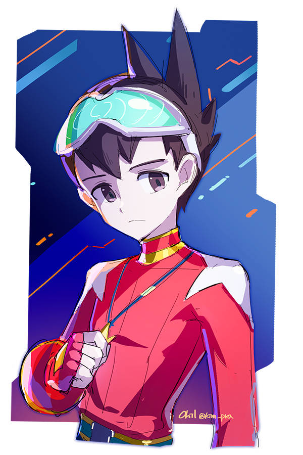 The Big ImageBoard (TBIB) - 1boy blue background border brown eyes ...