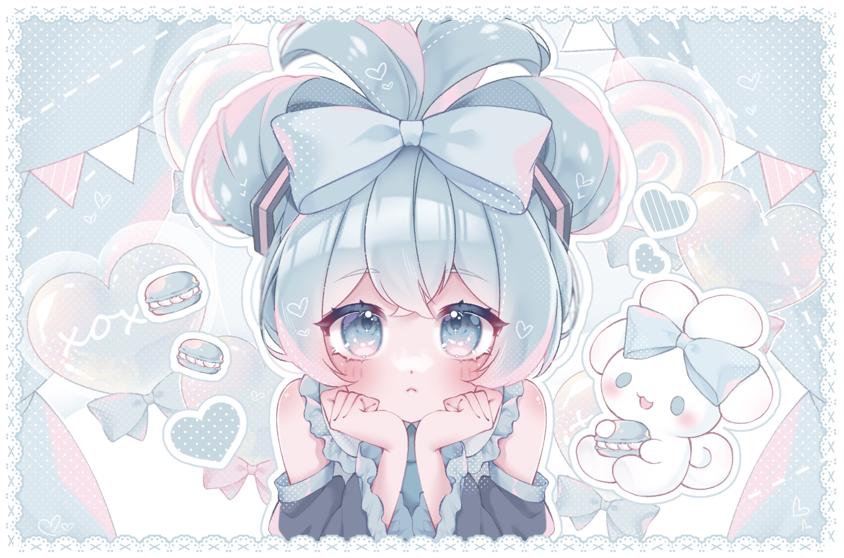 The Big ImageBoard (TBIB) - 1girl aqua hair blue eyes blush bow ...