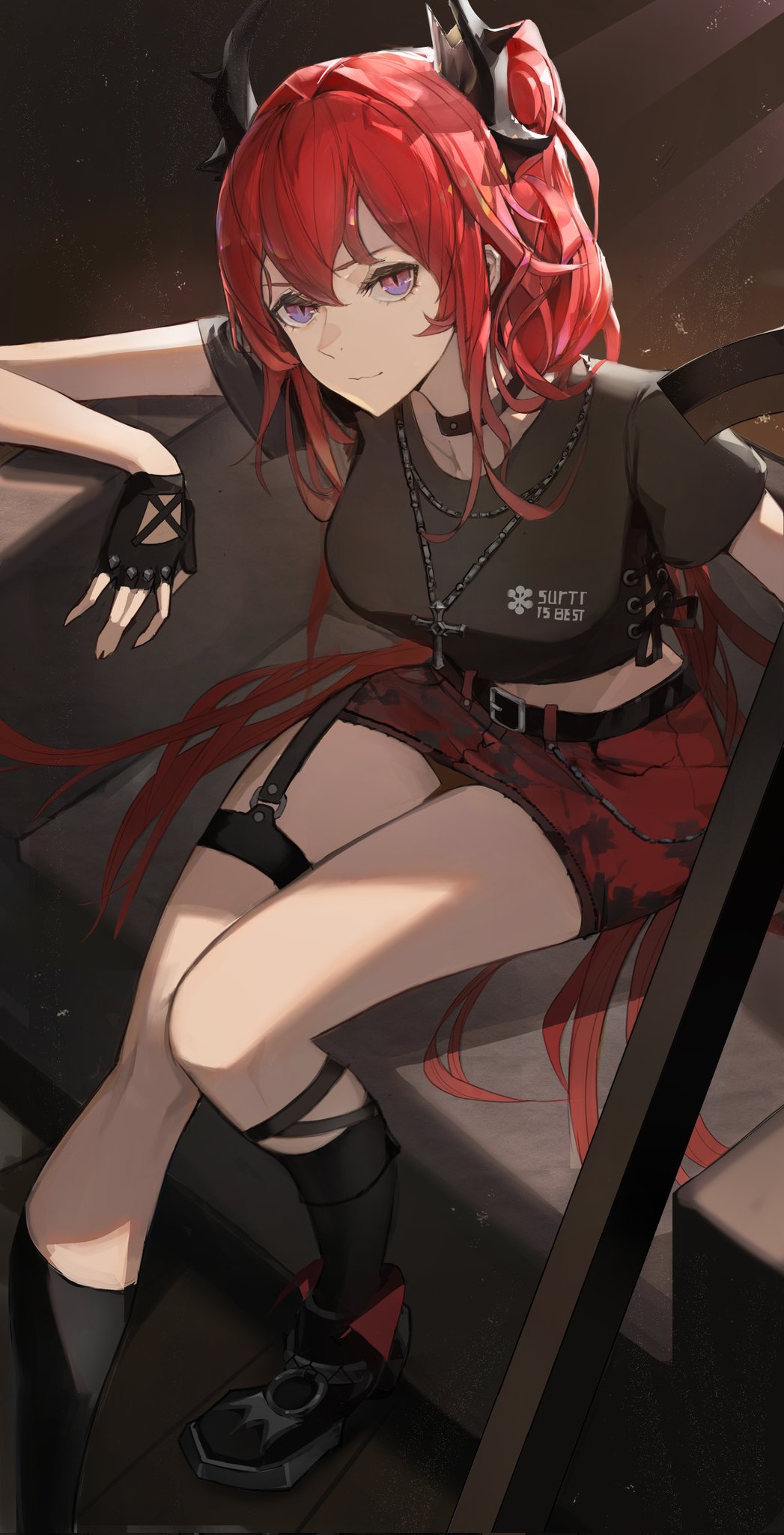 The Big ImageBoard (TBIB) - 1girl arknights arm rest belt black belt black choker black footwear ...