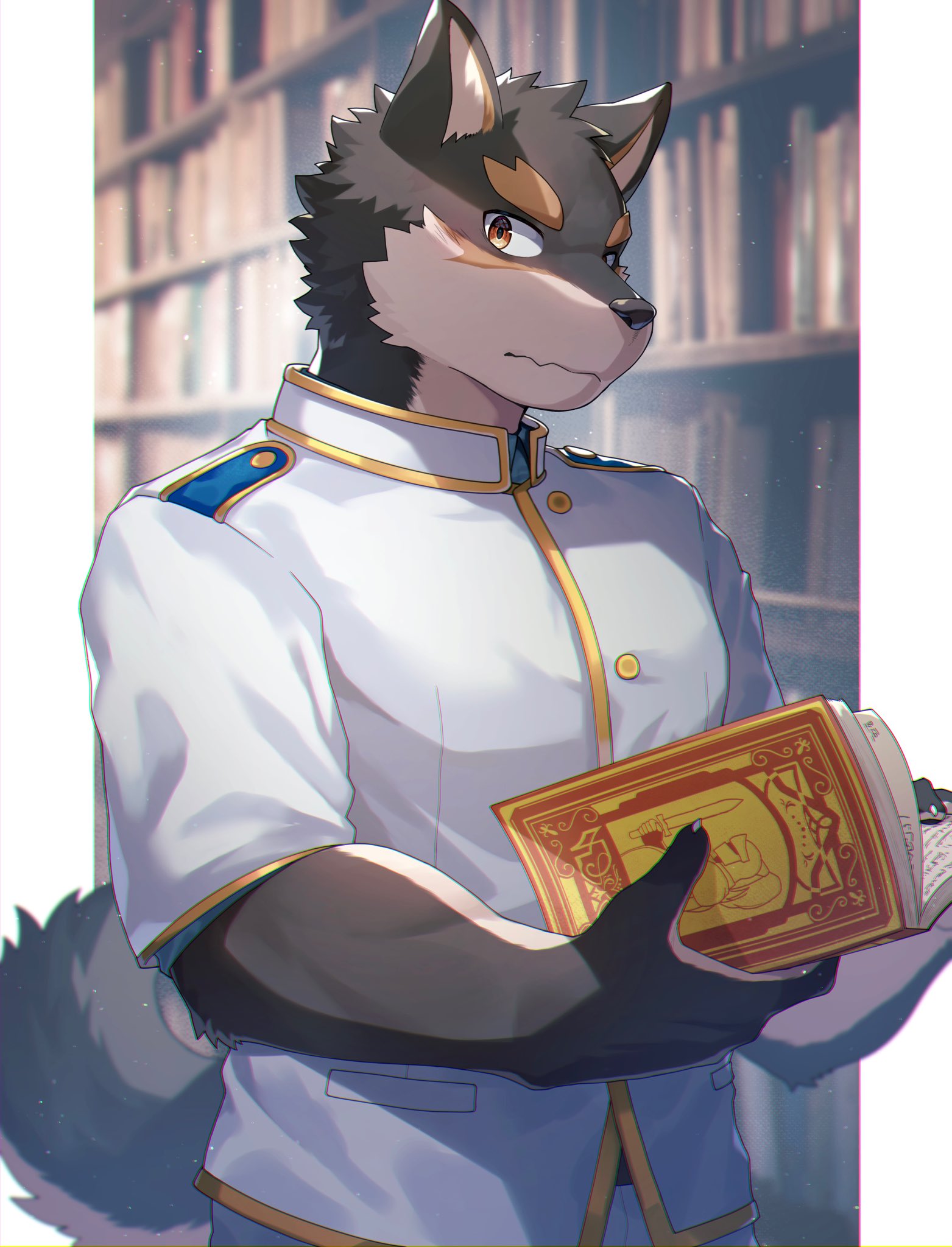 The Big ImageBoard (TBIB) - 1boy animal ears bara body fur book ...