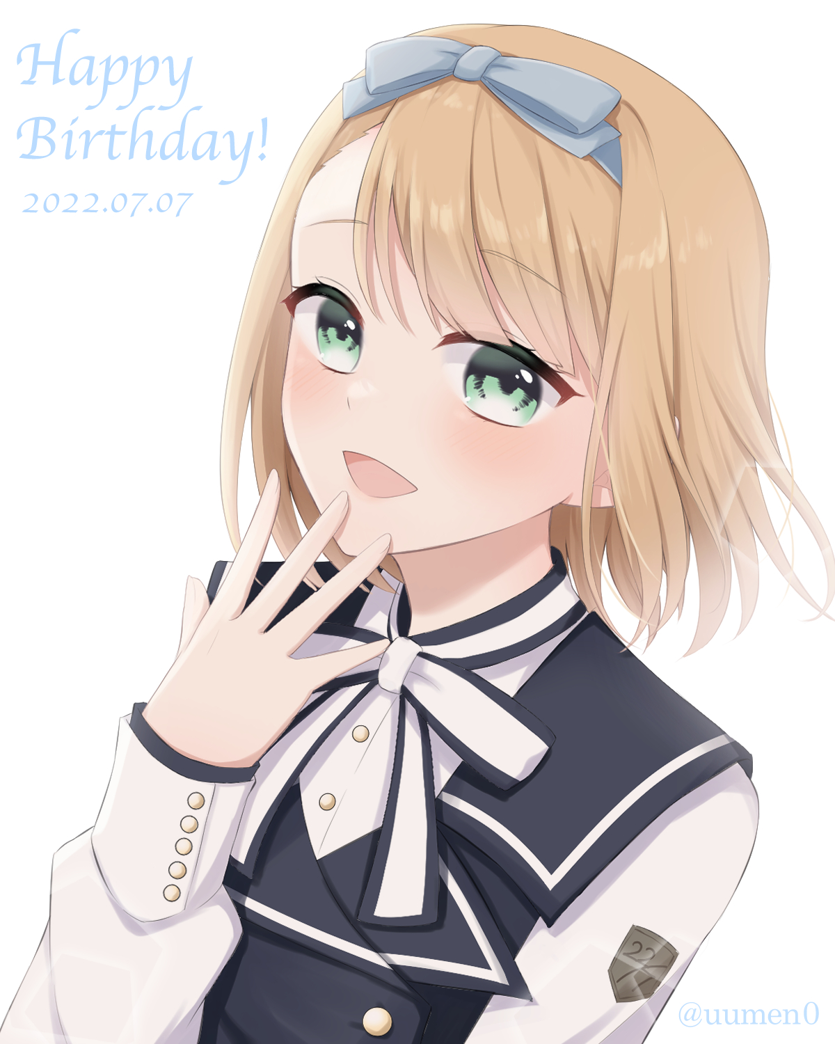 The Big ImageBoard (TBIB) - 1girl 22/7 :d artist name blonde hair blue bow blue dress blue ...