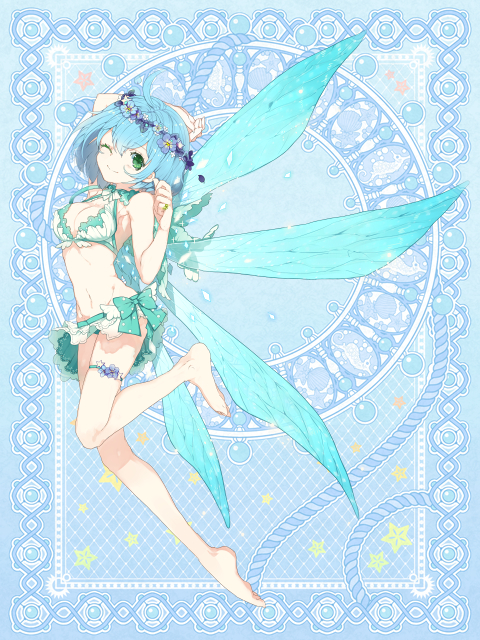 The Big ImageBoard (TBIB) - 1girl bare legs barefoot bikini blue hair bow bowtie end breaker ...