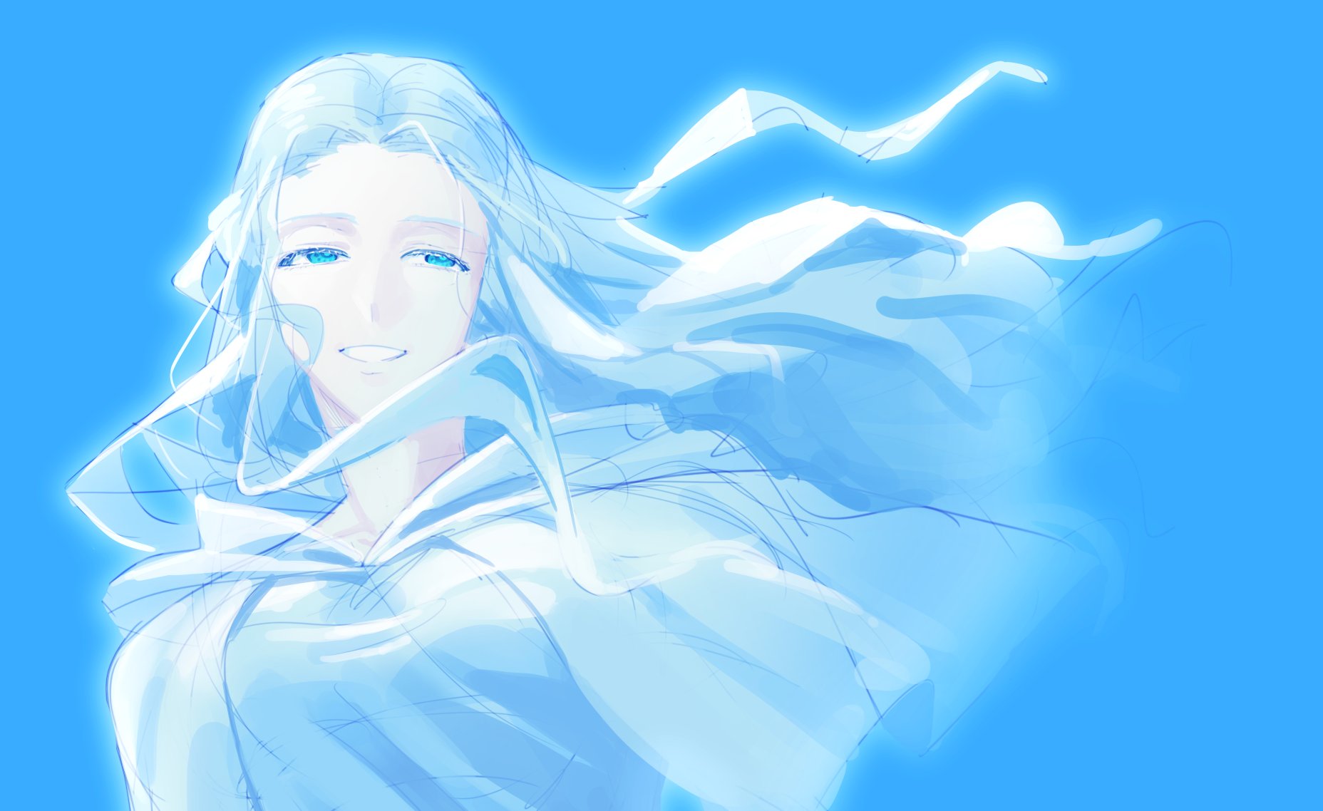The Big ImageBoard (TBIB) - 1girl blue background blue eyes capelet ...