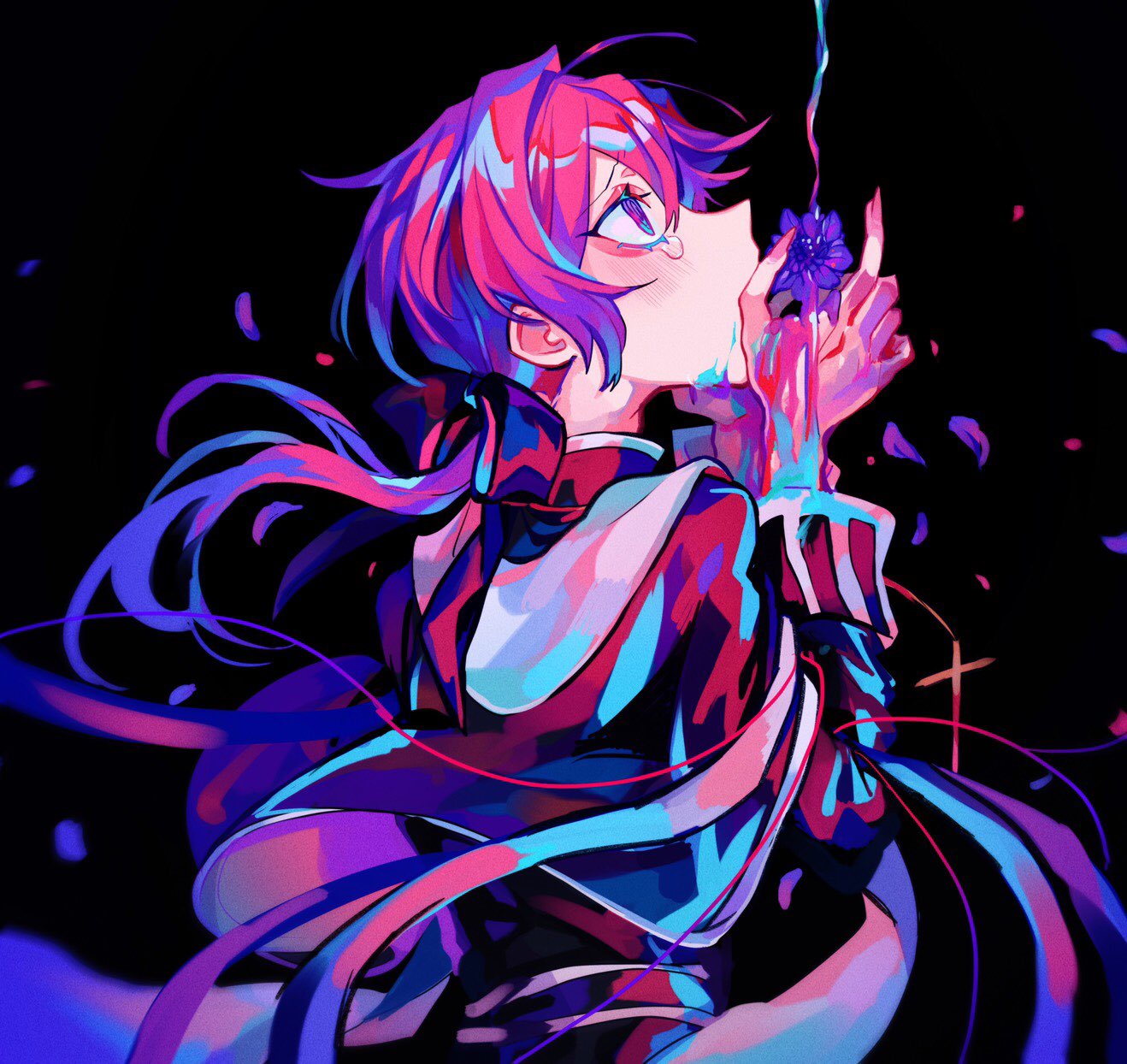 The Big ImageBoard (TBIB) - 1girl aegyo sal black background black bow black shirt blood blood ...